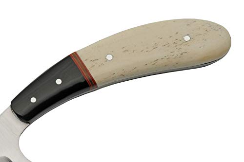 SZCO Supplies 8" Fixed Blade Full-Tang Bone/Horn Handle Upsweep Outdoor Hunting Skinner Knife with Sheath, White/Black