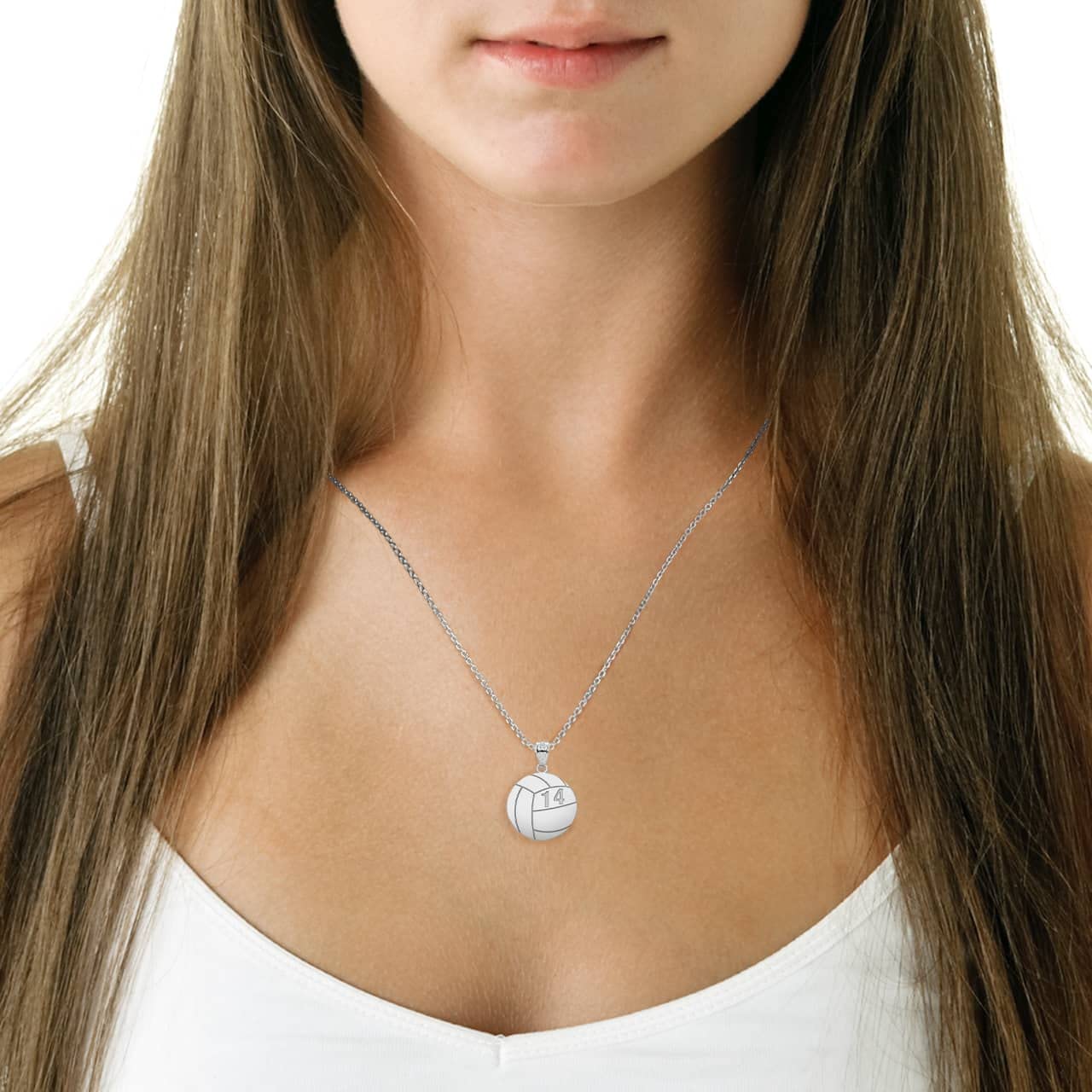 Personalized Name and Number Beach Volleyball Sterling Silver Sports Charm Pendant Necklace, 16"