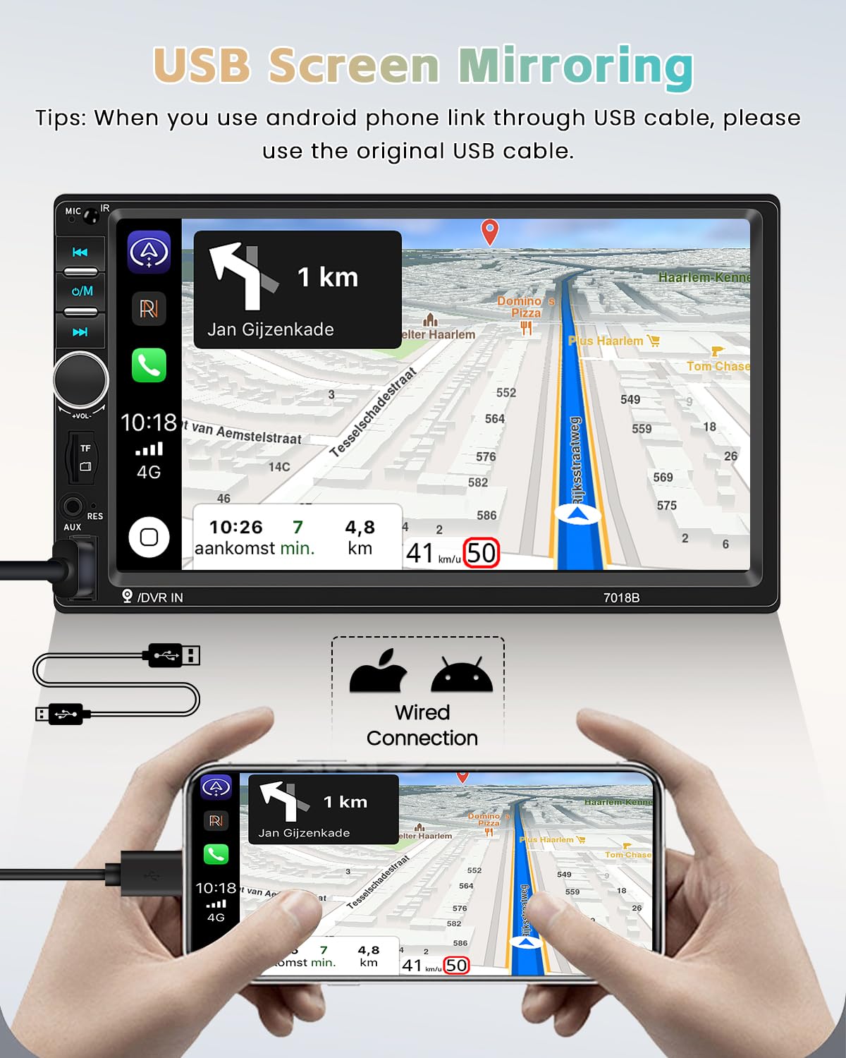 Roinvou 7'' Car Stereo Double Din Radio Touchscreen with Backup Camera Multimedia Car Audio Receivers Support Mirror Link, Bluetooth, FM Radio, TF/AUX/USB Input, Remote Control