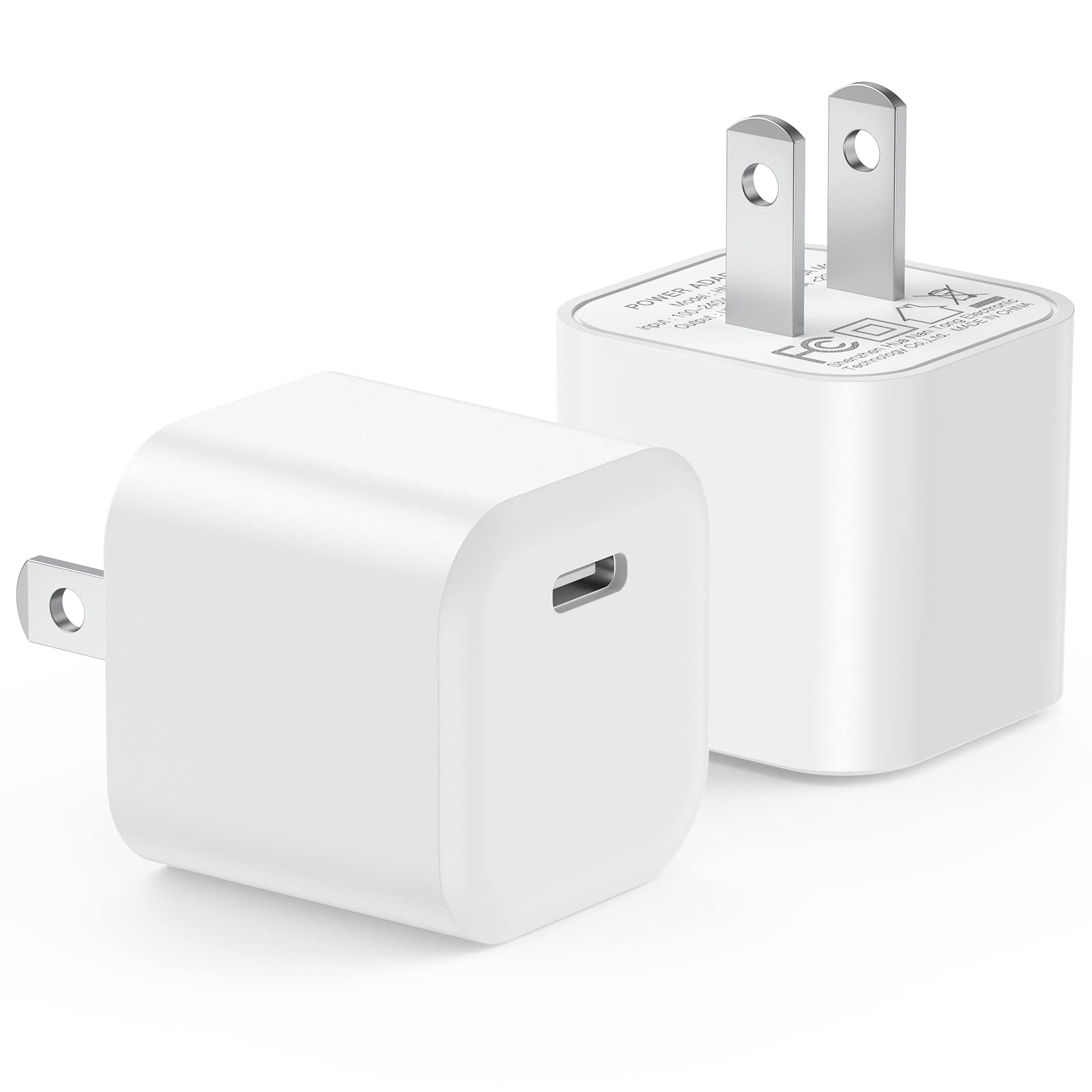 USB C Wall Charger Block, Agtray 2-Pack USB Type C Mini Phone Charger Cube Fast Charging Brick Travel Plug Power Adapter Box for Phone 15/14/13/12, Pad Air Mini Pro, Galaxy S23, Watch, Earbuds (White)