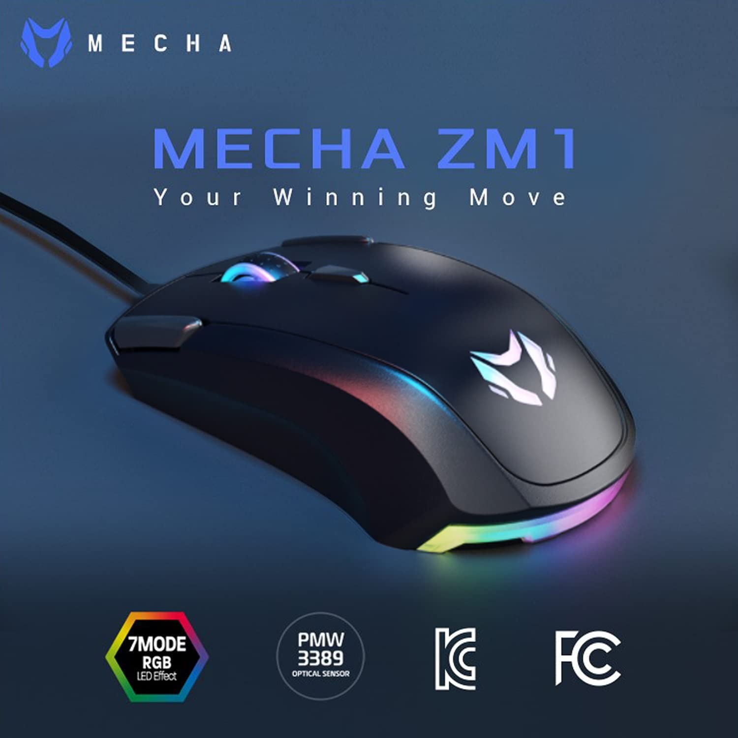 WIZMAX, Mecha ZM-1 Gaming Mouse, RGB Wired Computer Mouse - Adjustable DPI Control up to 16K, PMW 3389 Optical Sensor, 6 Program Buttons, Huano Switch, 7 LED Mode