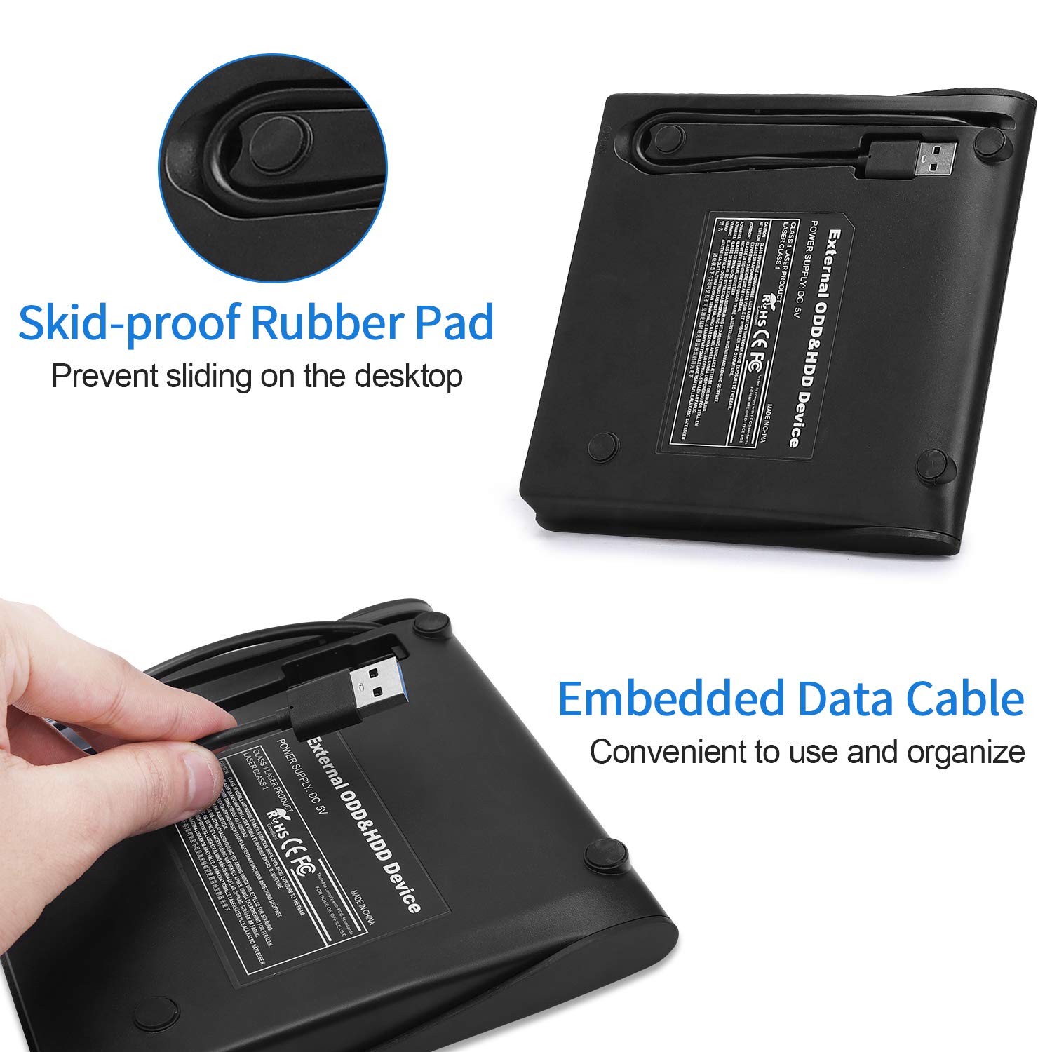 OOCLCURFUL External CD Drive, USB 3.0 Slim DVD Writer Rewriter Burner High Speed Data Transfer for Desktop/Laptop/Linux/Mac OS/Windows10/8/7 (2021 Upgrade, Black)