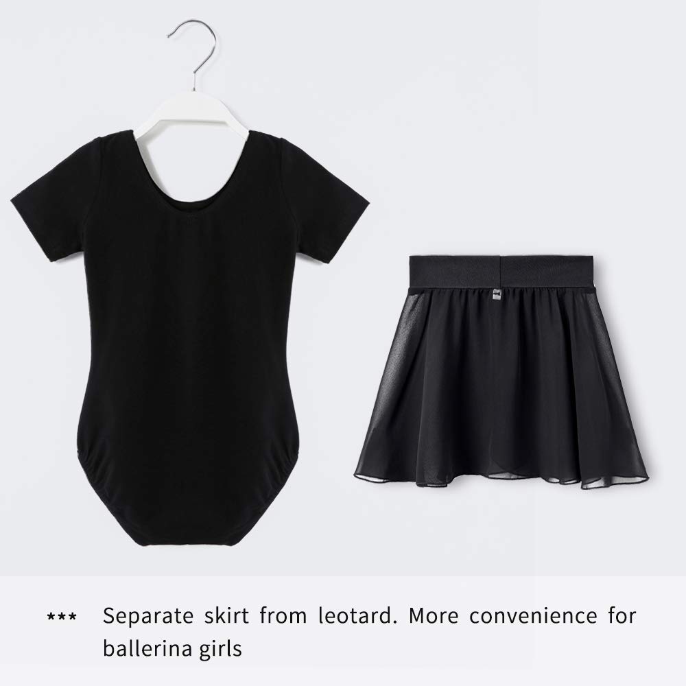 Stelle Girls Short Sleeve Active Dress Ballet Leotard Combo with Dance Skirt and Tight, Coordinated Outfit (02-Black (Pull On), 2-3T)