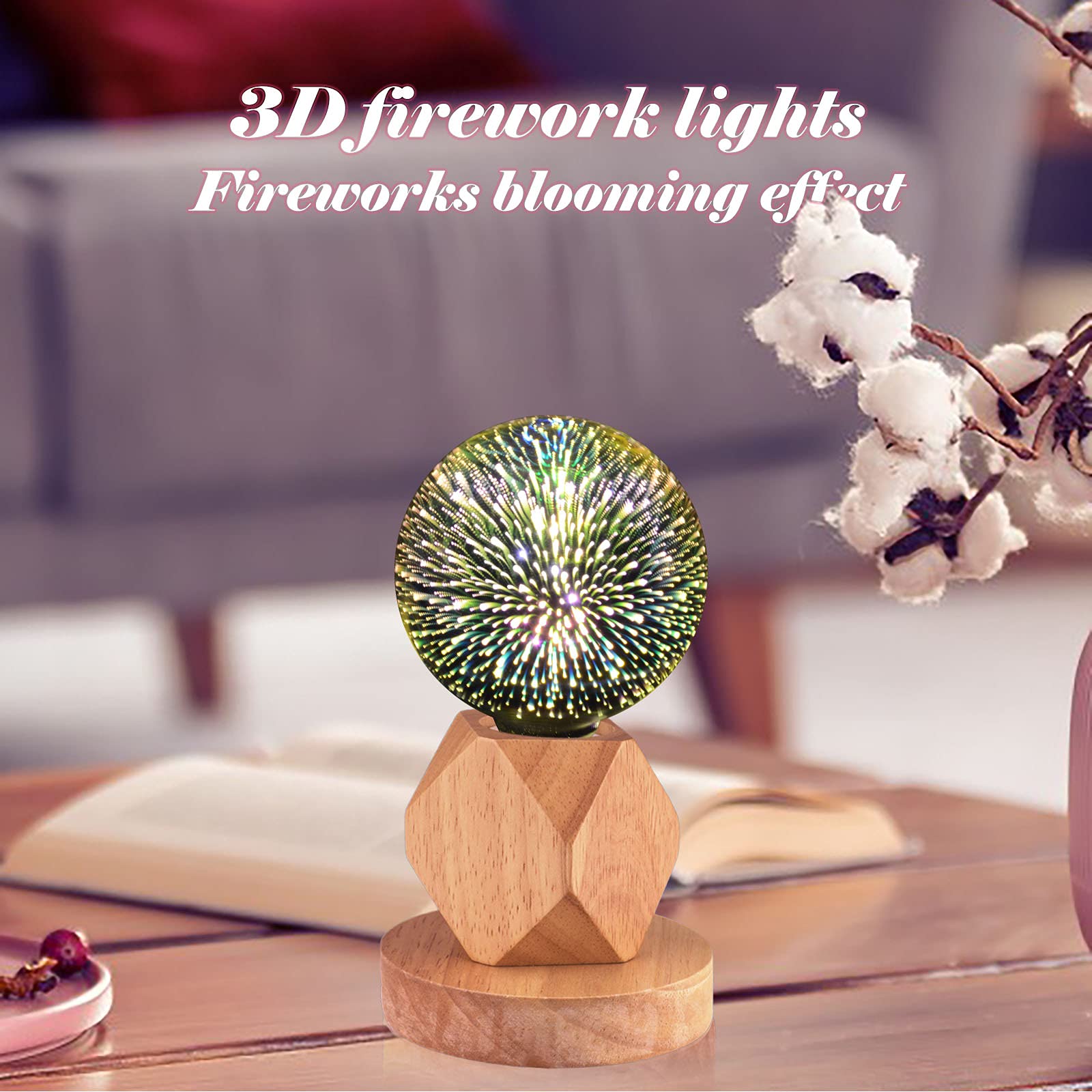 VANGPI Firework Light Bulb, Decorative 3D LED Bulb, E27, 4.5W, AC85-265V, 3.7x5.1 inch, for Home, Party, Bedroom, Disco(1 PC)