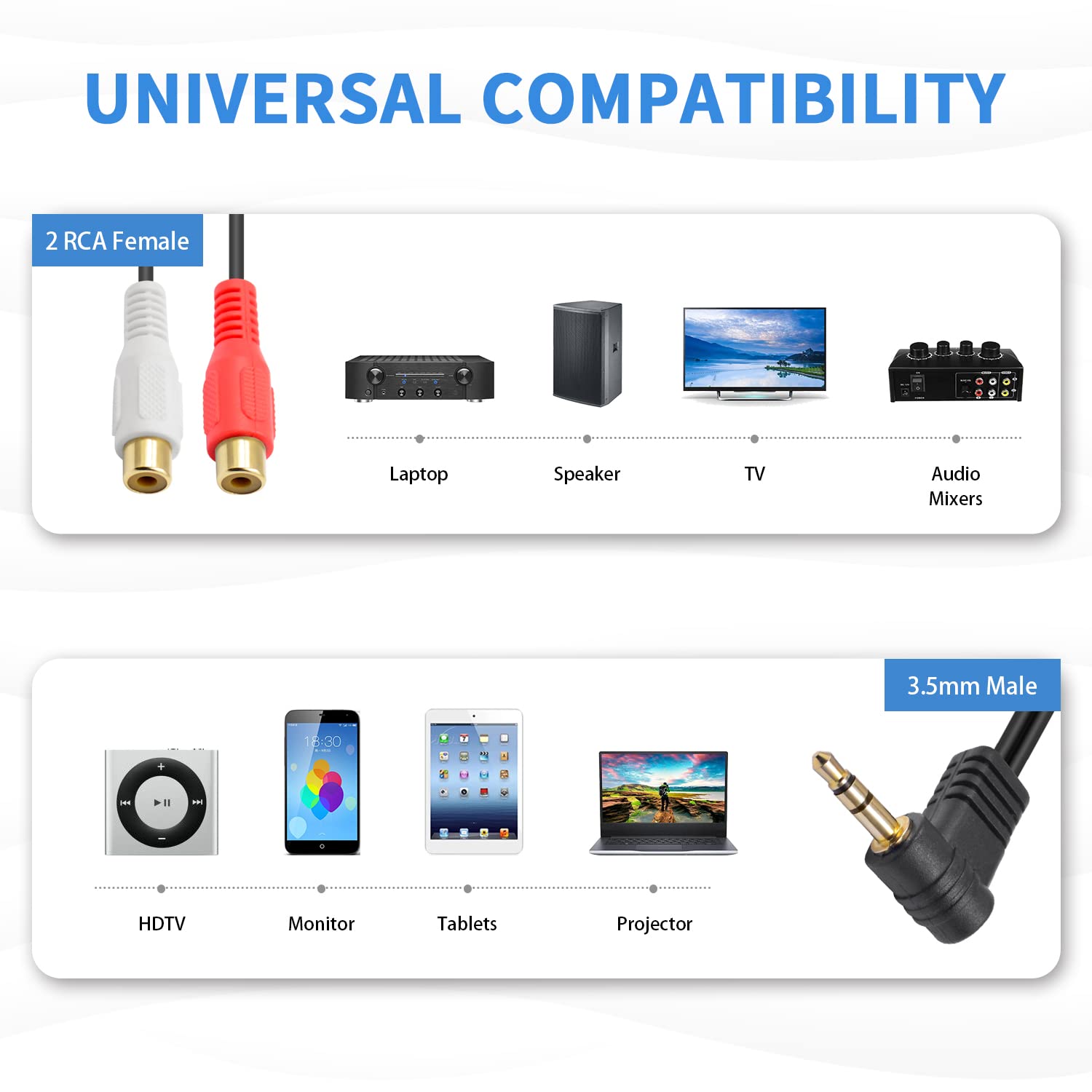 Poyiccot 3.5mm to RCA Cable, 3.5mm to 2RCA Female Audio Cable, RCA to Aux Cable Hi-Fi Sound RCA Stereo Audio Cord Gold Plated RCA Y Splitter Cable for MP3 Tablet Computer Speaker 25cm/0.8ft