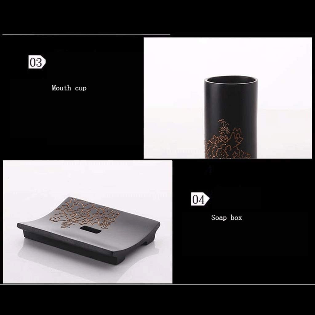 Soap Dispenser Hand Soap Dispenser 6-Piece Bathroom Accessory Resin Set Lotion Dispenser Tumbler Toothbrush Holder Soap Dish and Tray,Elegant Golden Pattern,Black Manual Soap Dispenser Soap Dispenser