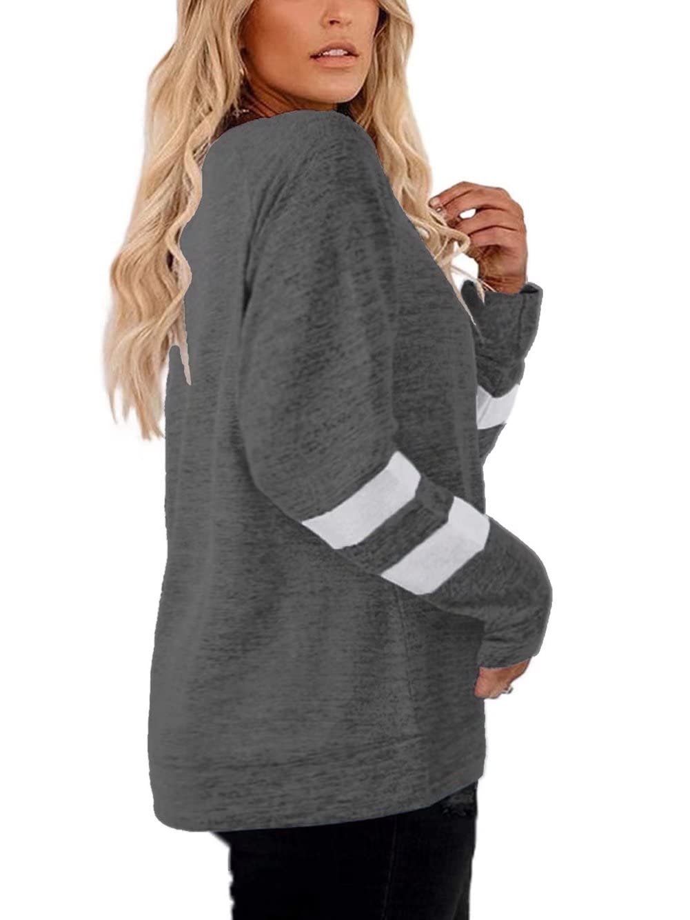 Wkior Plus Size Sweatshirt Ladies Loose Soft Long Sleeve Crewneck Tops Dark Gray 2XL 20 Plus