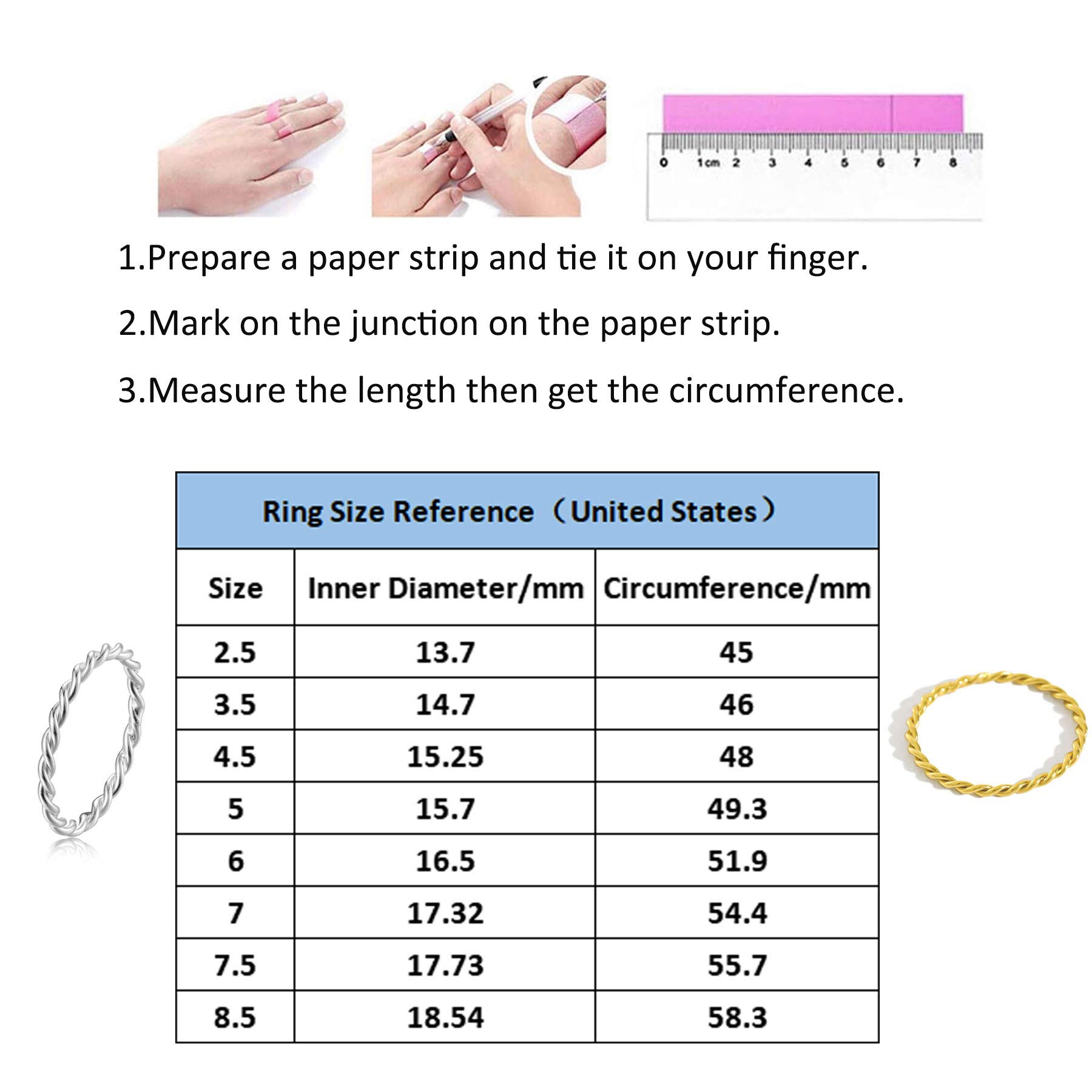 Thin Twist Ring 925 Sterling Silver Braided Infinity Twisted Gold Stacking Pinky KnuckleThumb Middle Finger Wedding Ring Band Size 7.5
