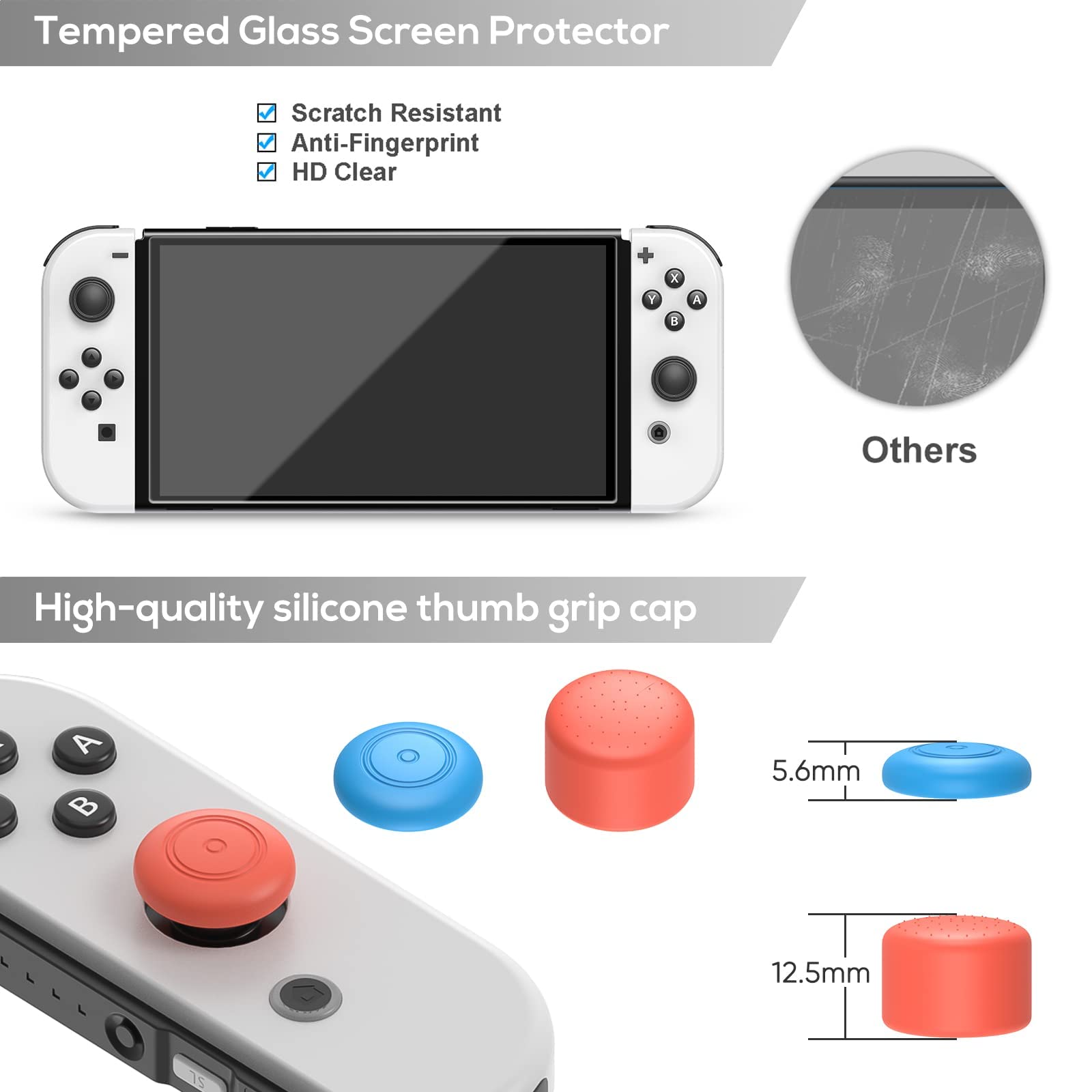 Upgraded Dockable Case with Screen Protector Compatible with Switch OLED Model, YUANHOT Accessories Skin Protective Case & Tempered Glass Screen Protector and 8 Thumb Grips