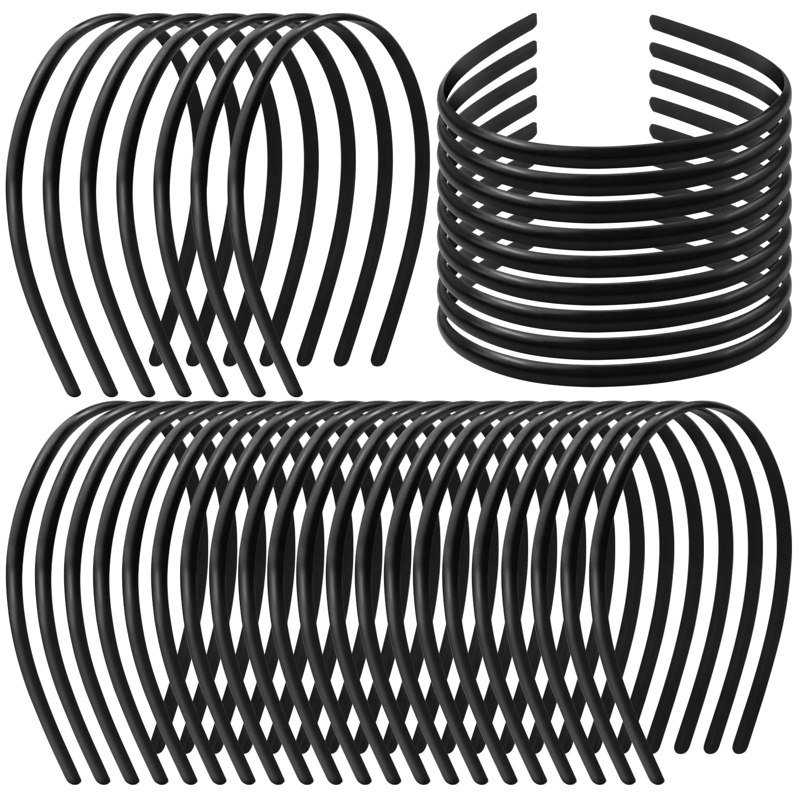 Oruuum 72 pcs Plastic Hair Headband, DIY Black Headband Without Teeth For Women And Girls(7mm).