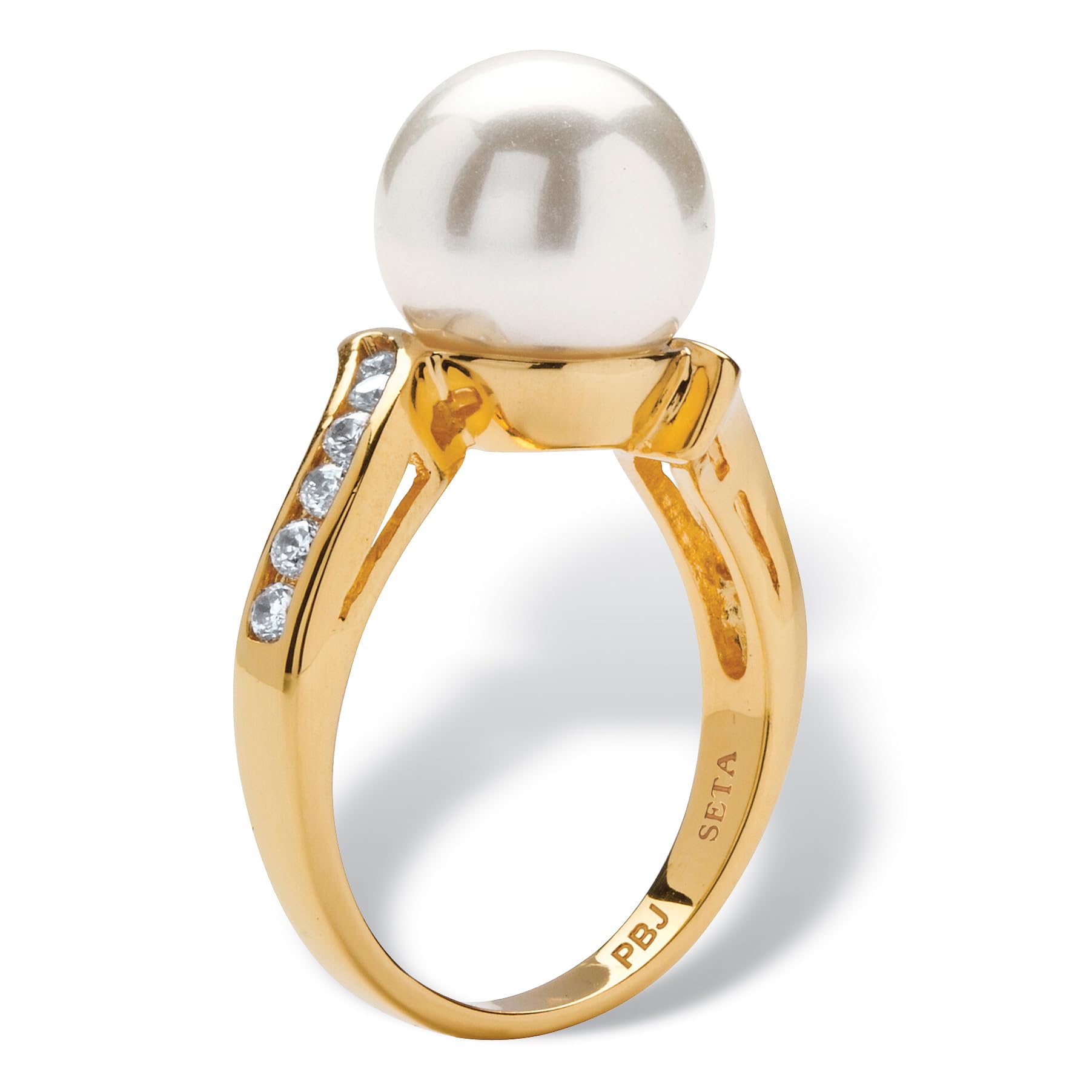 PalmBeach Yellow Gold-Plated Round Simulated Pearl and Round Cubic Zirconia Ring Sizes 5-10 Size 7