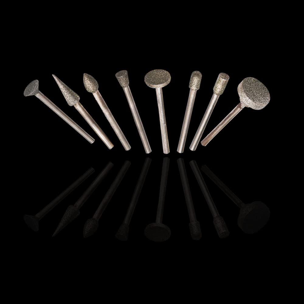 Ruibapa 50PCS Diamond Coated Rotary Grinding Head Grinding Burrs Set,1/8Inch Shank,For Carving and Polishing Ceramic Jewelry Glass Rotary Tools P-Q-008