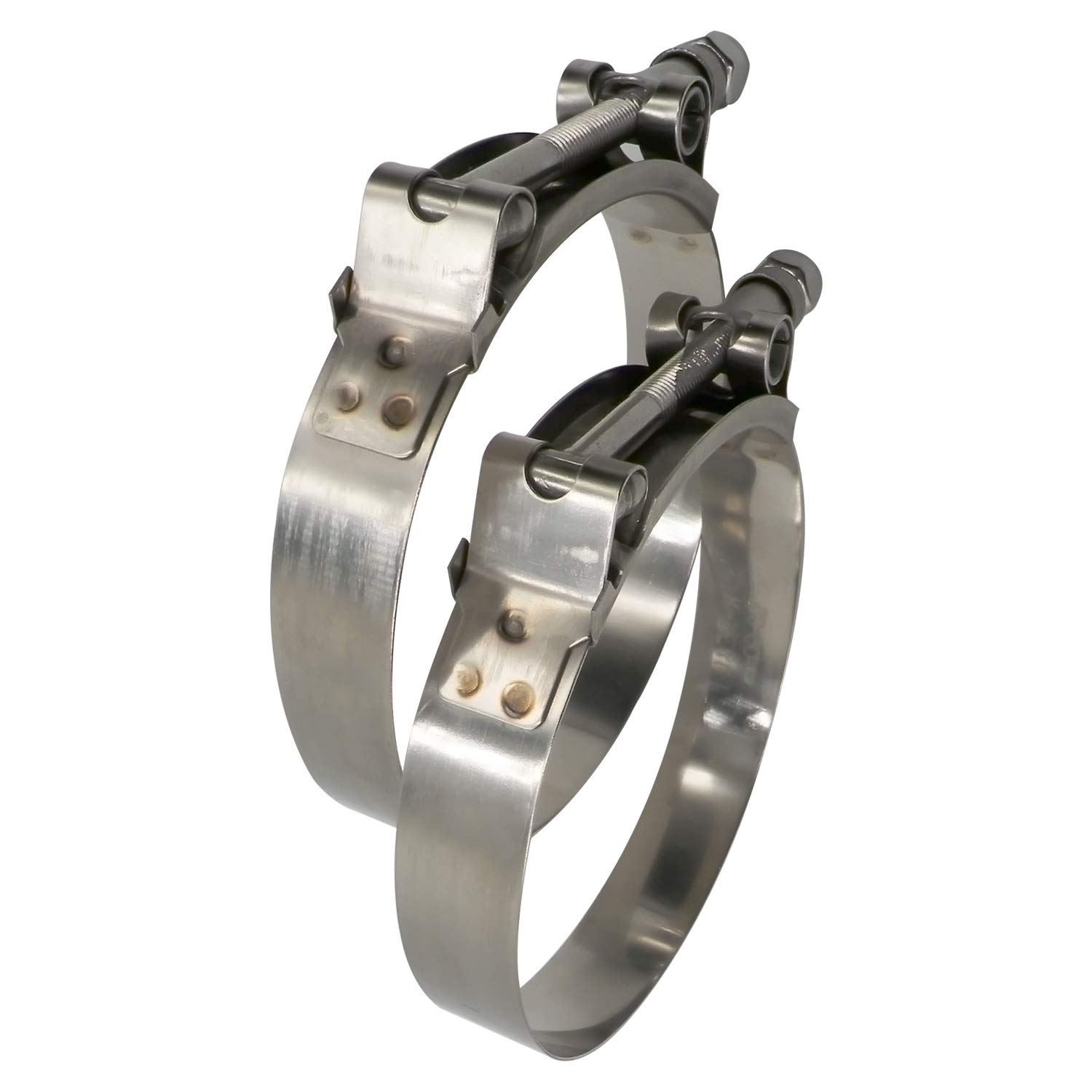 Roadformer 4" T-Bolt Hose Clamp - Working Range 108mm - 116mm for 4" Hose ID, Stainless Steel Bolt, Stainless Steel Band Floating Bridge and Nylon Insert Locknut (108mm - 116mm, 2 pack)