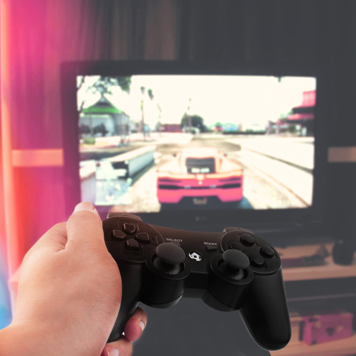 TOPSALE Wireless Controller Compatible with PS-3 Play-station 3, Wireless Bluetooth Joystick with Charger Cable Cord (Black)