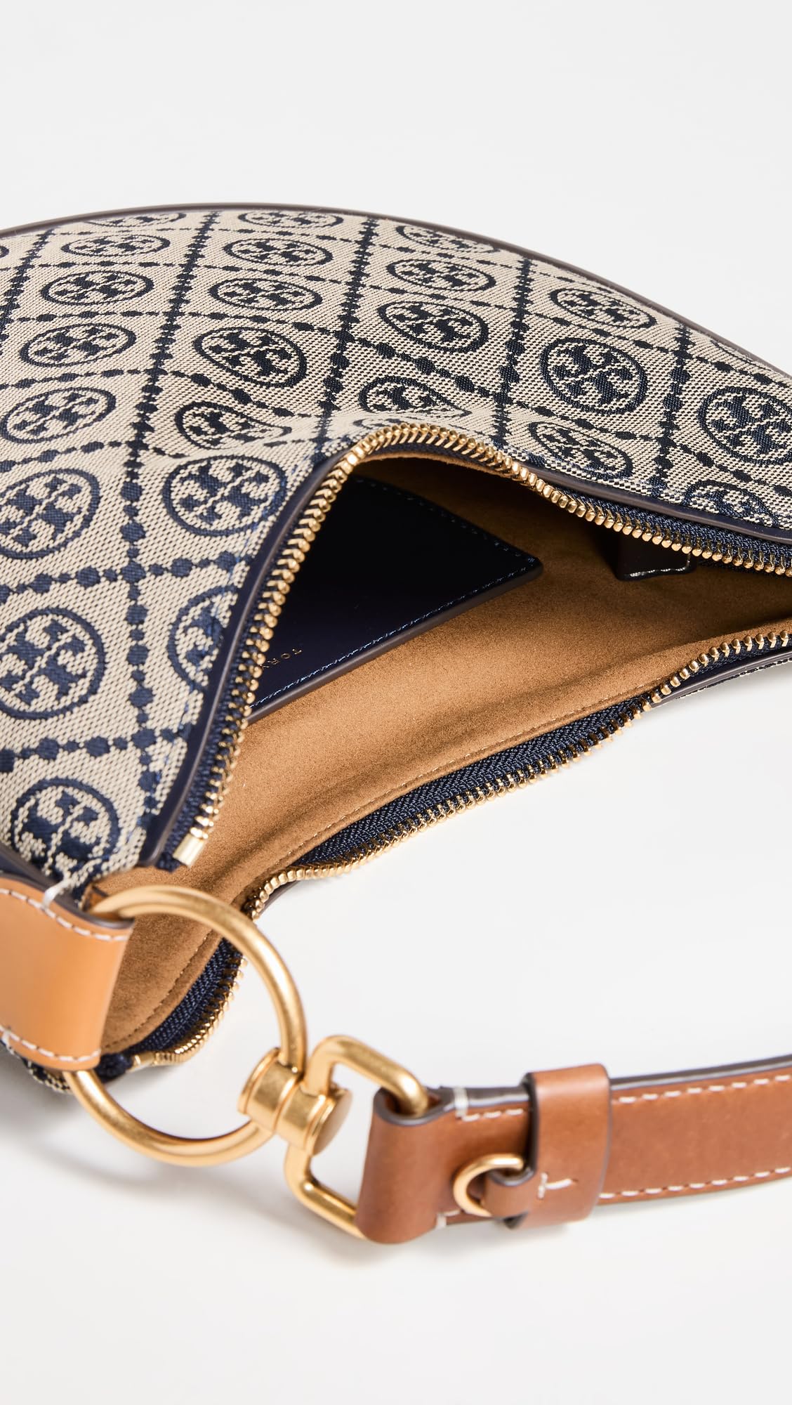 Tory Burch Women's T Monogram Jacquard Mini Crescent Bag, Tory Navy, Blue, Print, One Size