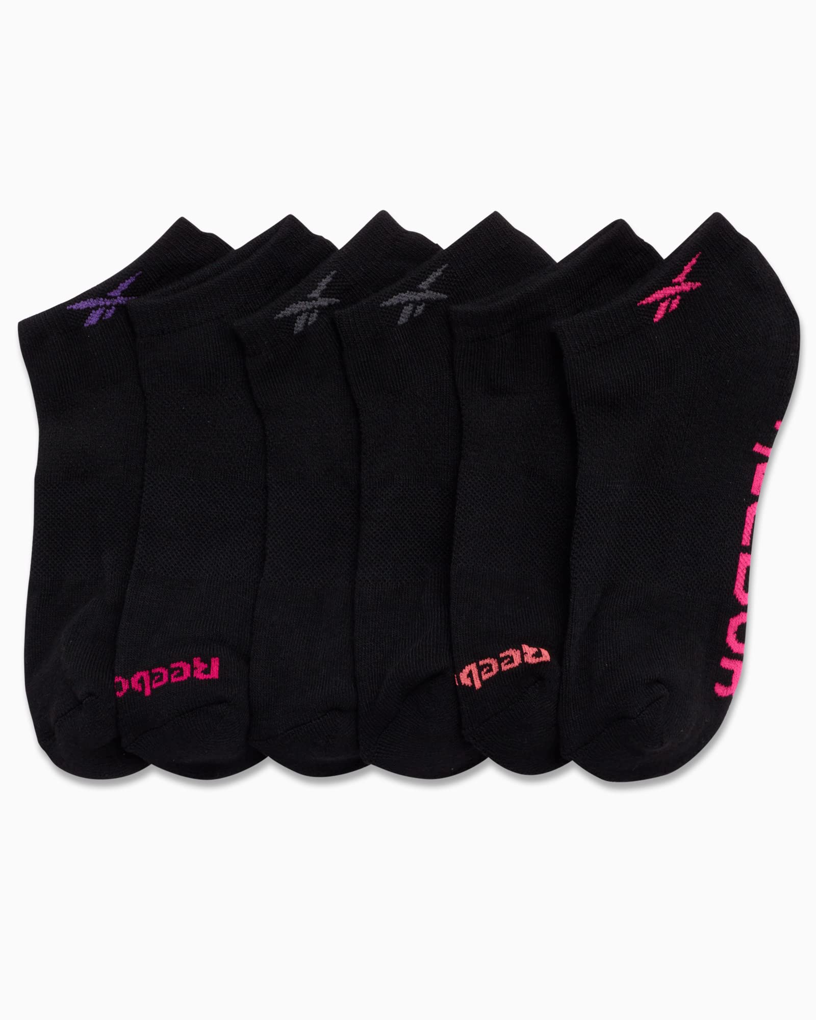 Reebok Women's Athletic Socks - Performance Cushioned Low Cut Socks (6 Pack), Size 4-10, Black Logo