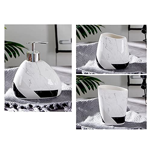 Soap Dispenser Nordic Marble Pattern Ceramic Bathroom Accessories Set,7-Piece Bathroom Sets Soap Dispenser Toothbrush Holder Soap Dish Tumblers Swab Box and Tray Bathroom Soap Dispenser