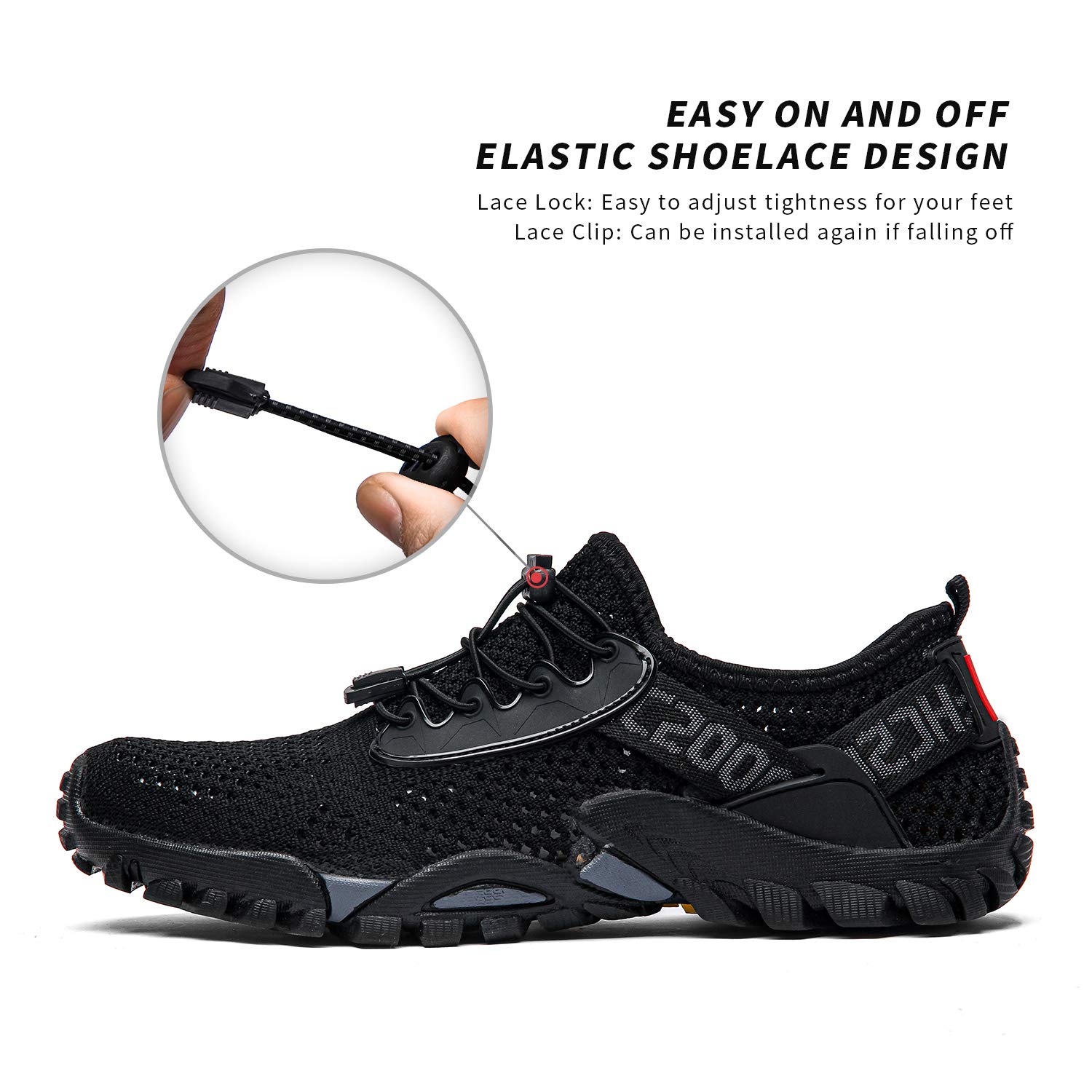 SOBASO Men Water Shoes Women Water Hiking Swim Beach Quick Drying Shoes for Sailing Kayaking Surfing All Black
