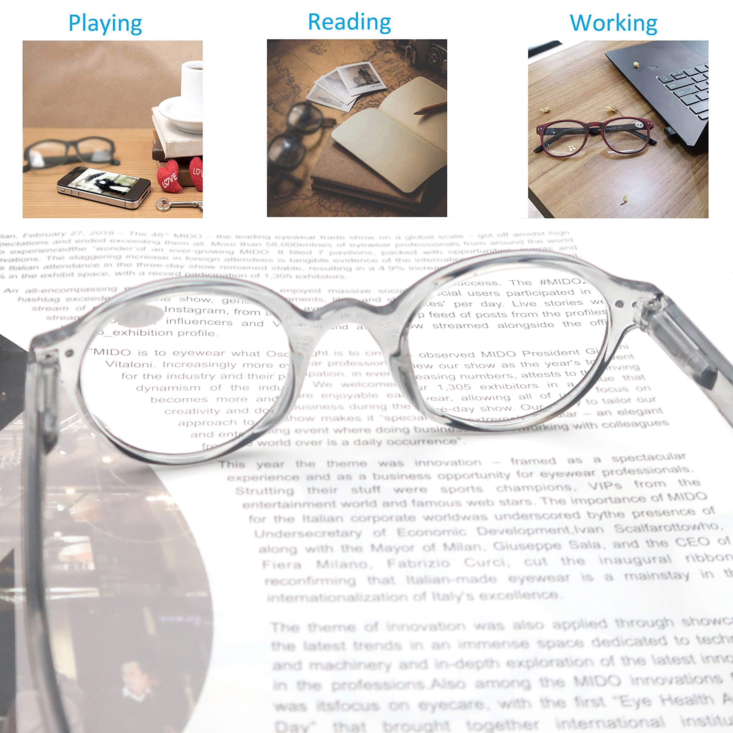 OLOMEE Reading Glasses Women Men Classic Round Readers +3.00 Circular Cheaters Glasses W/Lightweight Frame Comfortable Fit 5 Pack
