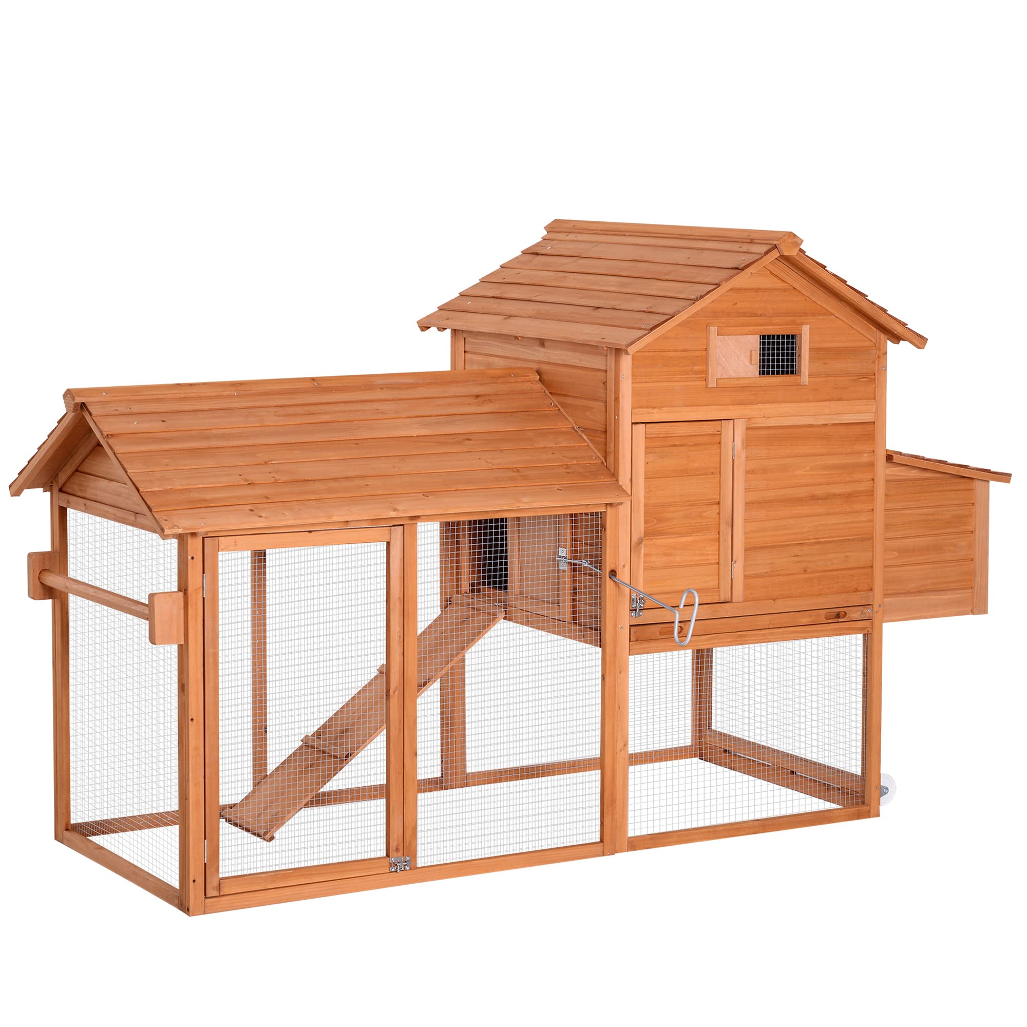 PawHut 83” Wooden Portable Backyard Chicken Coop With Fenced Run And Wheels