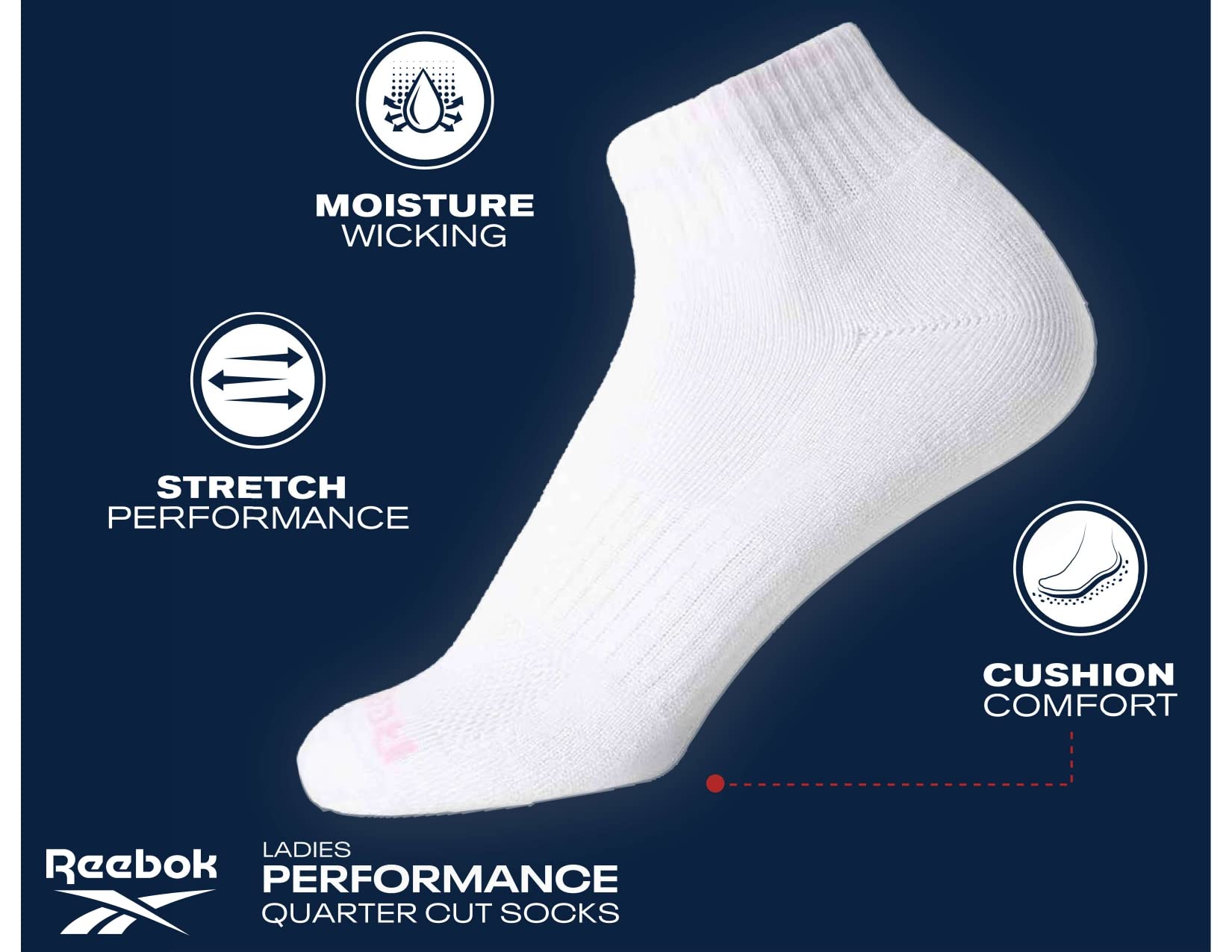 Reebok Women's Socks - 12 Pack Athletic Quarter Crew Socks, Size 4-10, Black