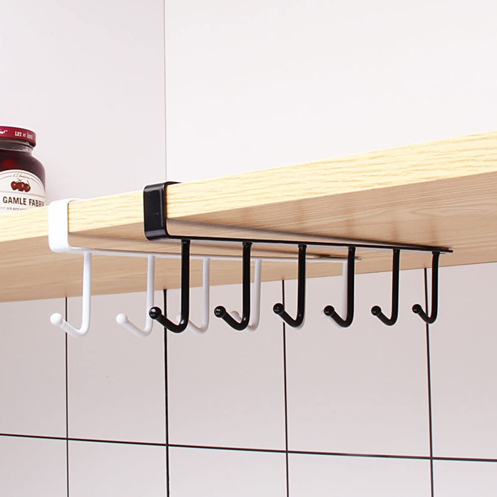 The Cabinet Coffee Cup Holder Under The Cup Hook Can be Used in The Kitchen, Suitable for 1 Inch Thick Shelf or Smaller -Only Suitable for Flat Hip Cabinets 2PCS (Black, White)