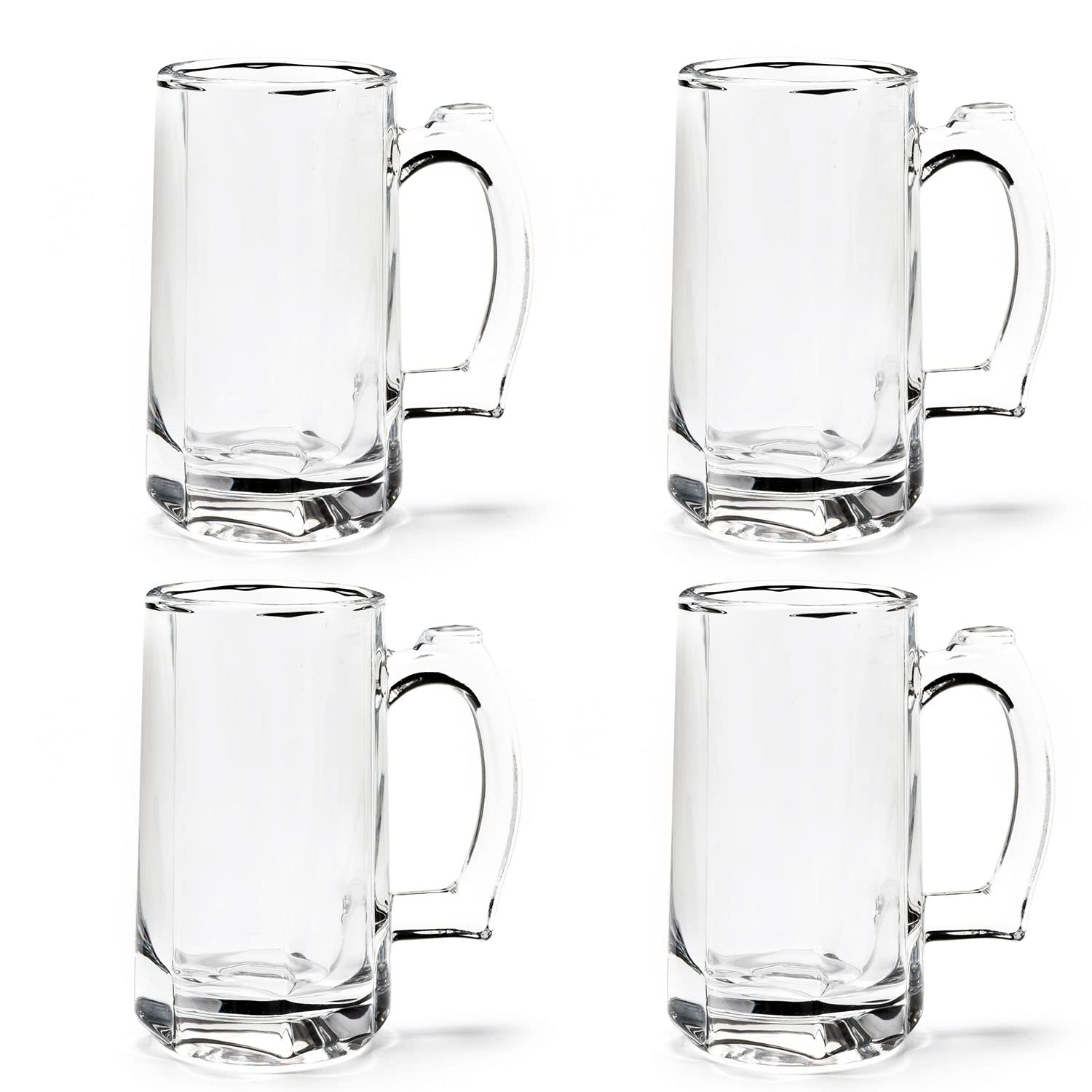 TUSAPAM Heavy Beer Mugs Set, 12.5oz Glass Mugs With Handle, Beer Glasses For Freezer, 370ml Beer Drinking Glasses, Traditional Stein For Bar, Alcohol, Beverages,Coffee, Teas, Set of 4