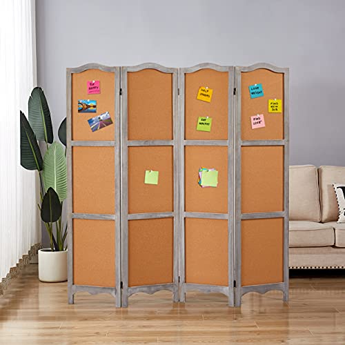 RHF 5.10 Ft Tall Wood Room Divider Folding Screens Panel, Divider & Room Dividers, Note Board Panels Folding Privacy Screens for Bedroom, Living Room, Office, Restaurant (4 Panel, Gray)