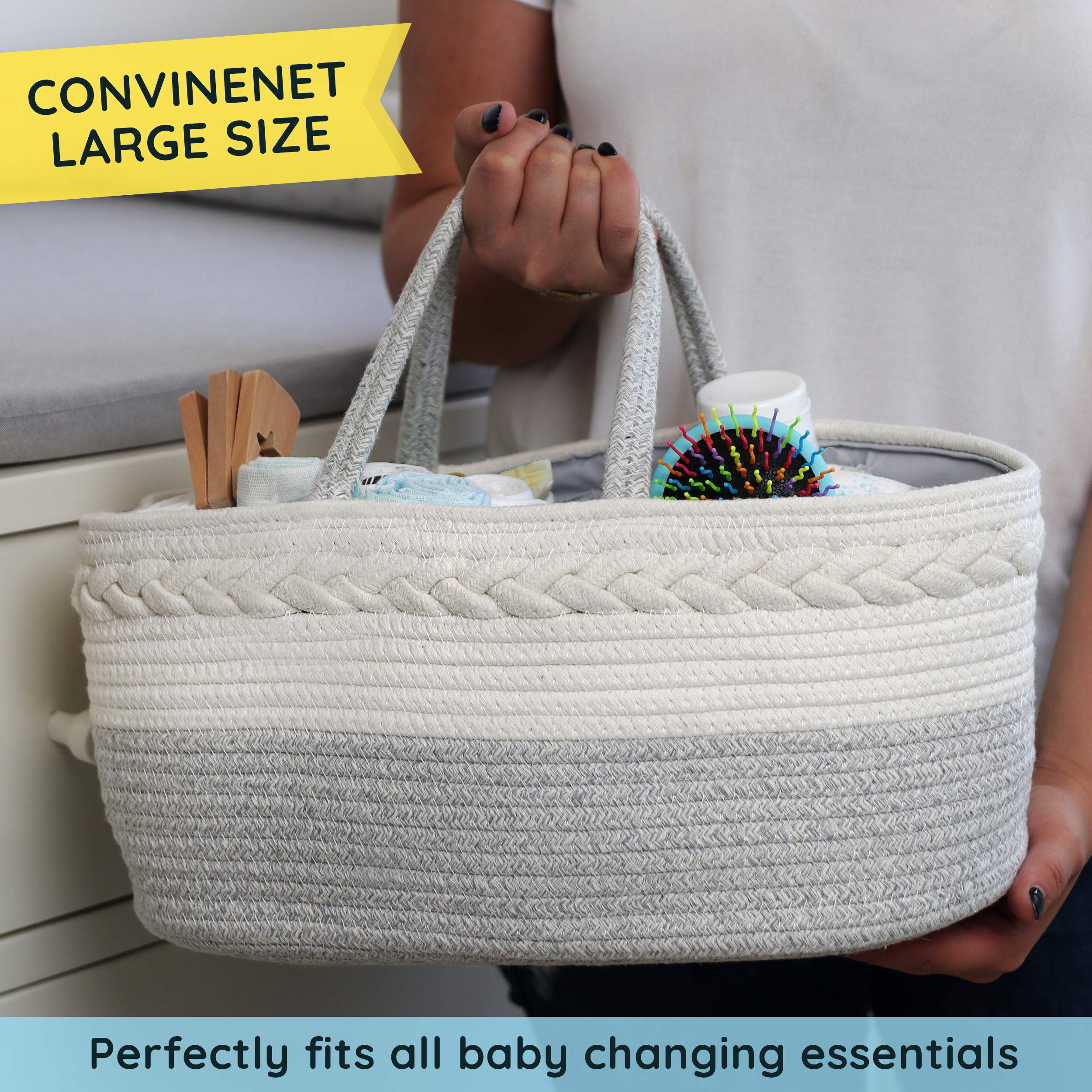 StarHug Baby Diaper Caddy Organizer β Baby Shower Basket with 2 Inner Pockets, Cleanable Interior, 100% Cotton Rope, Eco-Friendly, Large