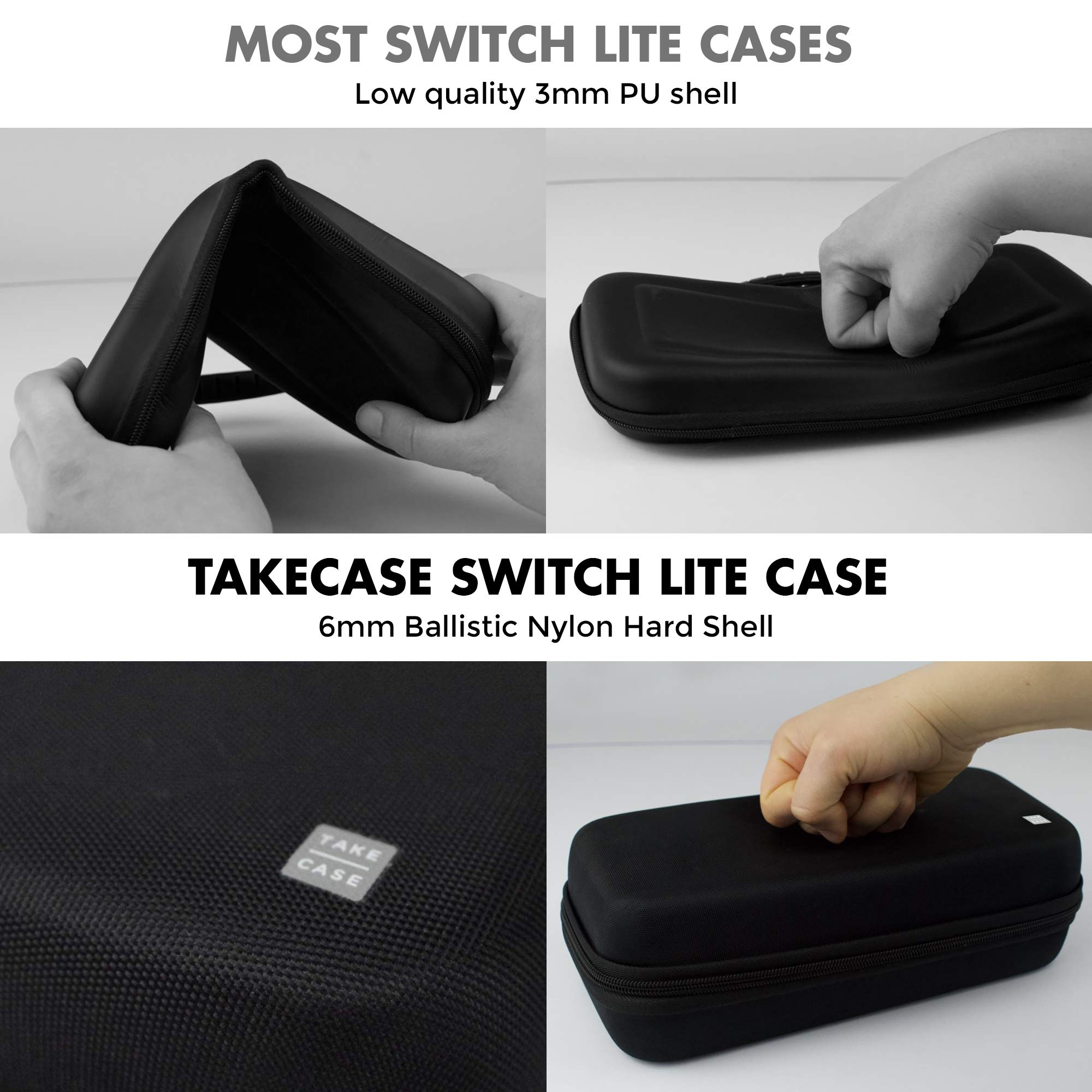TAKECASE Hard Shell Carrying Case - Compatible with Nintendo Switch Lite - Fits Extra Controllers and 16 Game Cards - Includes Accessories Pouch for Adapter/Charger and Cables Grey/Black