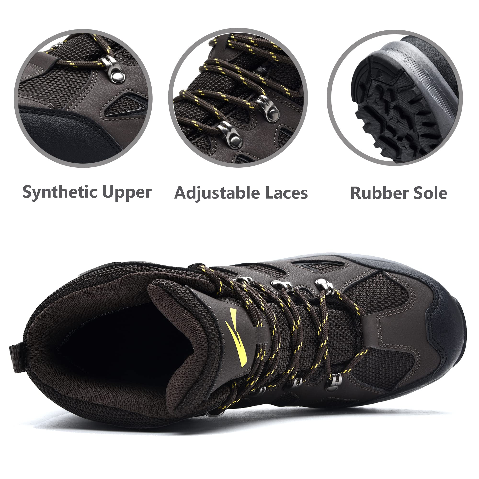 UPSOLO Men's Mid Waterproof Hiking Ankle Boots Trekking Backpacking Mountaineering Outdoor Trail Shoes Brown 8