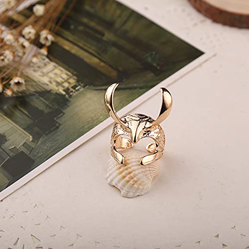 Yissw 2 Pcs Loki Film Helmet Ring Gold Silver Animal Horn Jewelry for Women Men