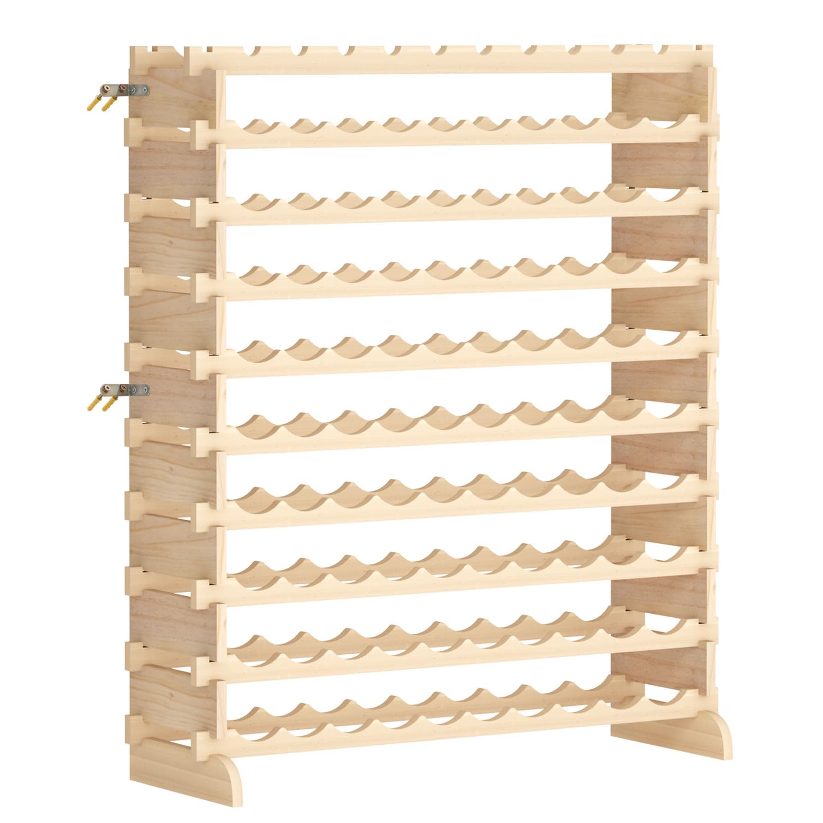 SogesHome Wine Rack Wood Storage Rack Stand, 100 Bottles Holder, 10 Tier Stackable Wine Storage Organizer with Anti-Falling Device, Natural Color
