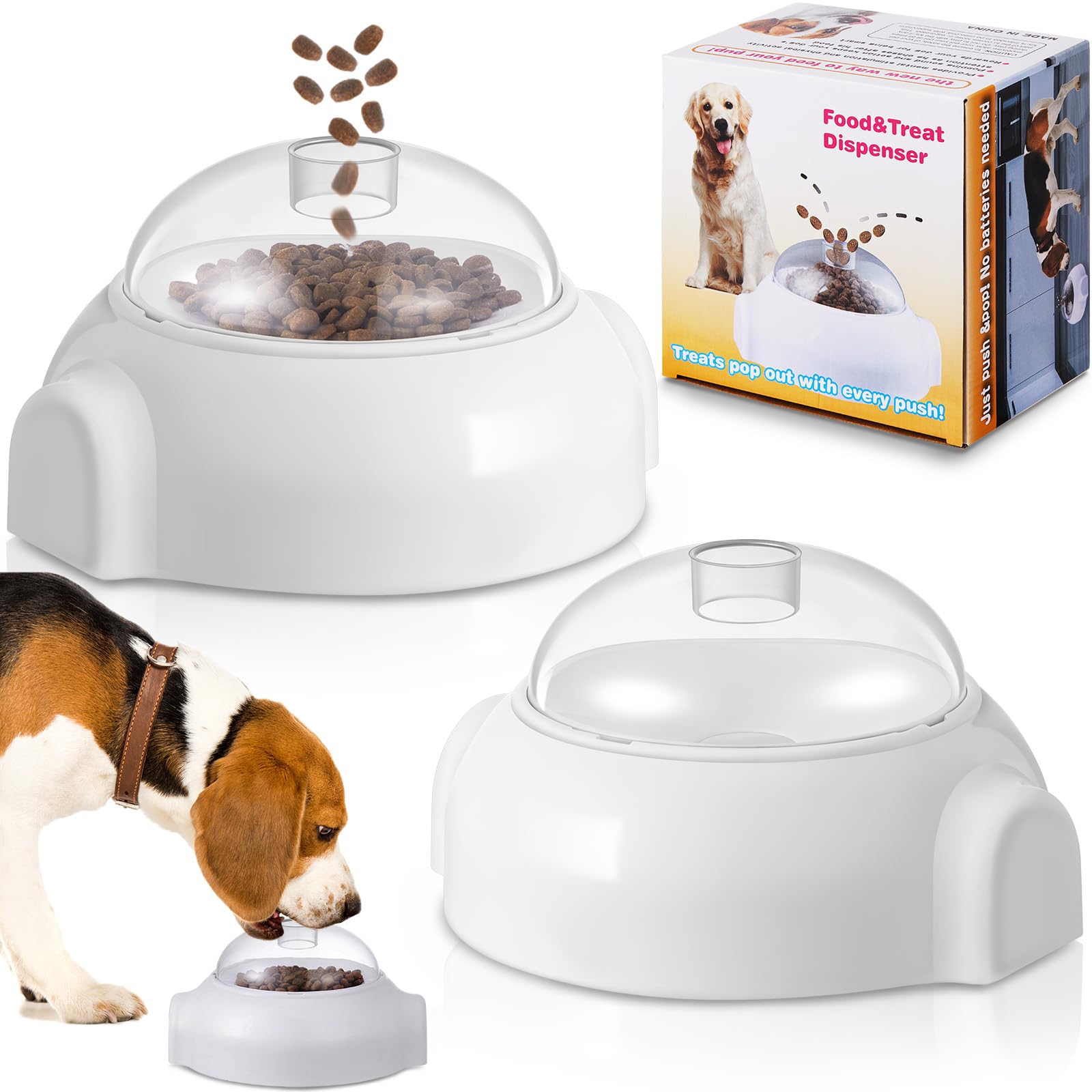 Paterr 2 Pcs Treat Dispensing Dog Toys, Bottom with Rollers, Interactive Slow Feeding Dog Food Dispenser, Push Design Slow Feeder Dog Bowls Game for Fun Slow Feeding, Entertaining, Stimulating