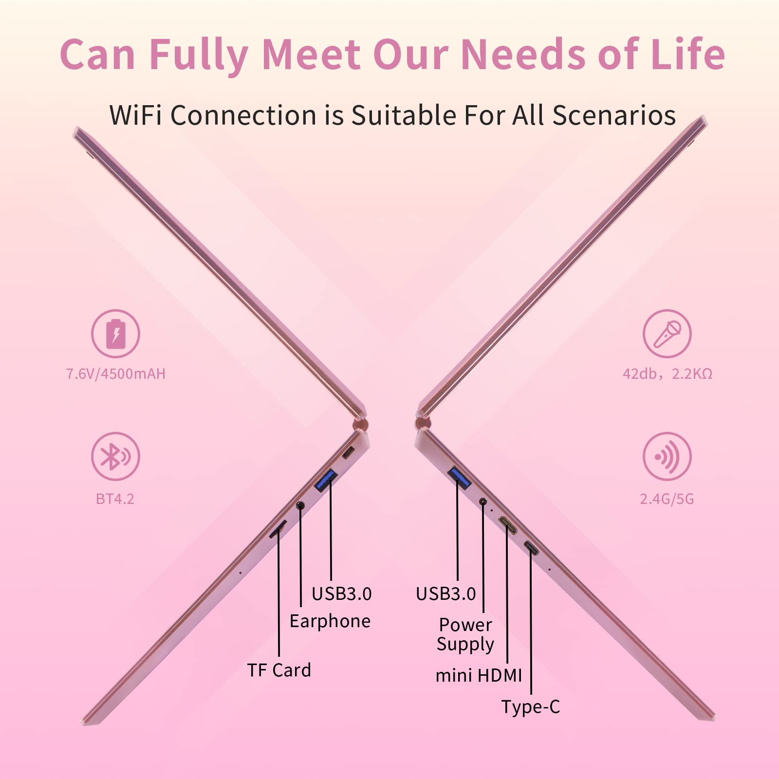 SERYUB 14 Inch Pink Laptop,8GB RAM 512GB SSD Windows 11 Laptops,1920x1200 Pixels,Intel Celeron J4105 Notebook PC (up to 2.5ghz),Dual Wi-Fi, 2xUSB 3.0,Type-C,Full Size Keyboard Computer