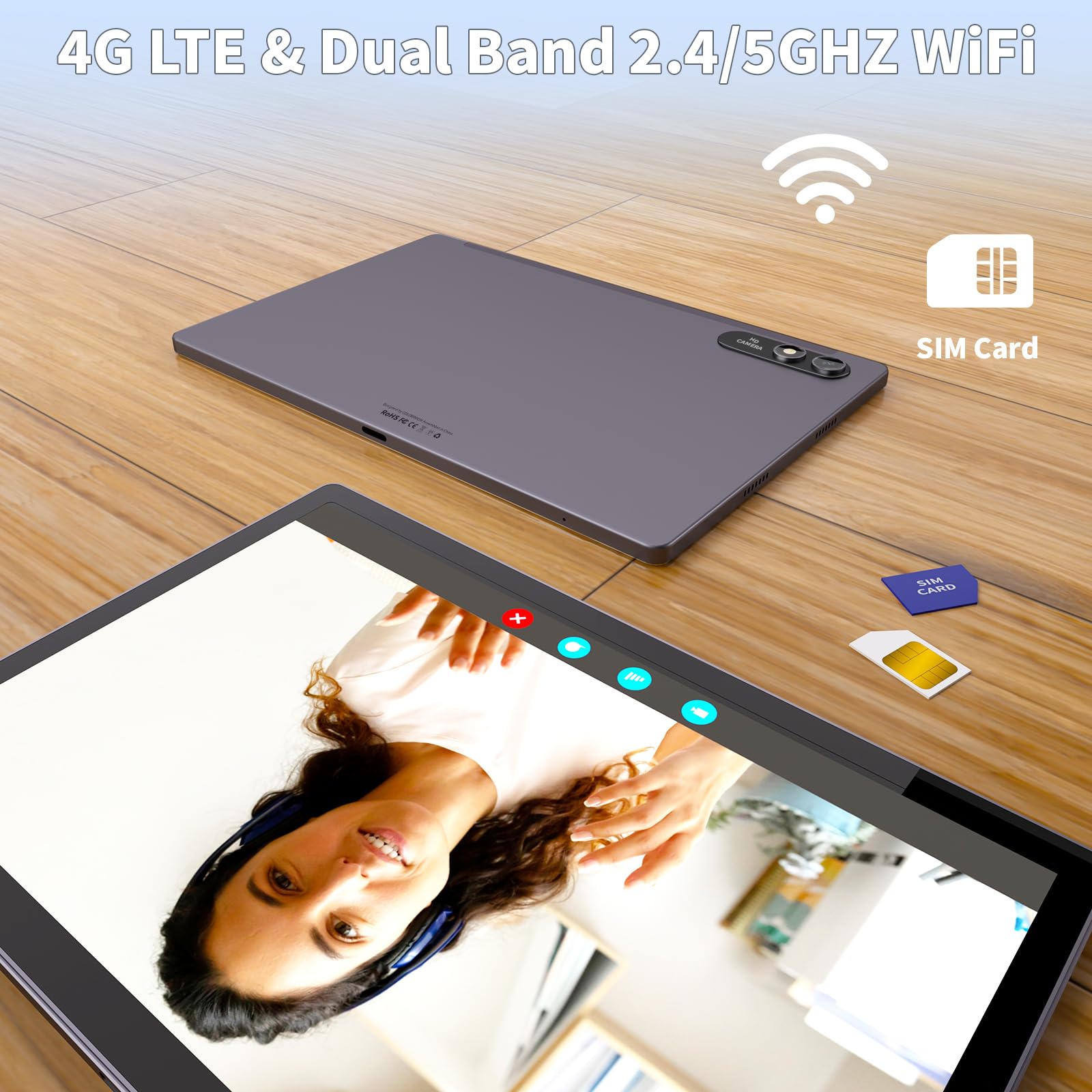 Tablet 10.5 inch Android 13 Tablet 2023 Latest Octa-Core Processor with 8GB RAM 64GB ROM, Dual 13MP+8MP Camera, 4G LTE Cellular with 2.4/5.0GHZ Dual WiFi, Bluetooth, GPS, 1TB Expand, 2K IPS