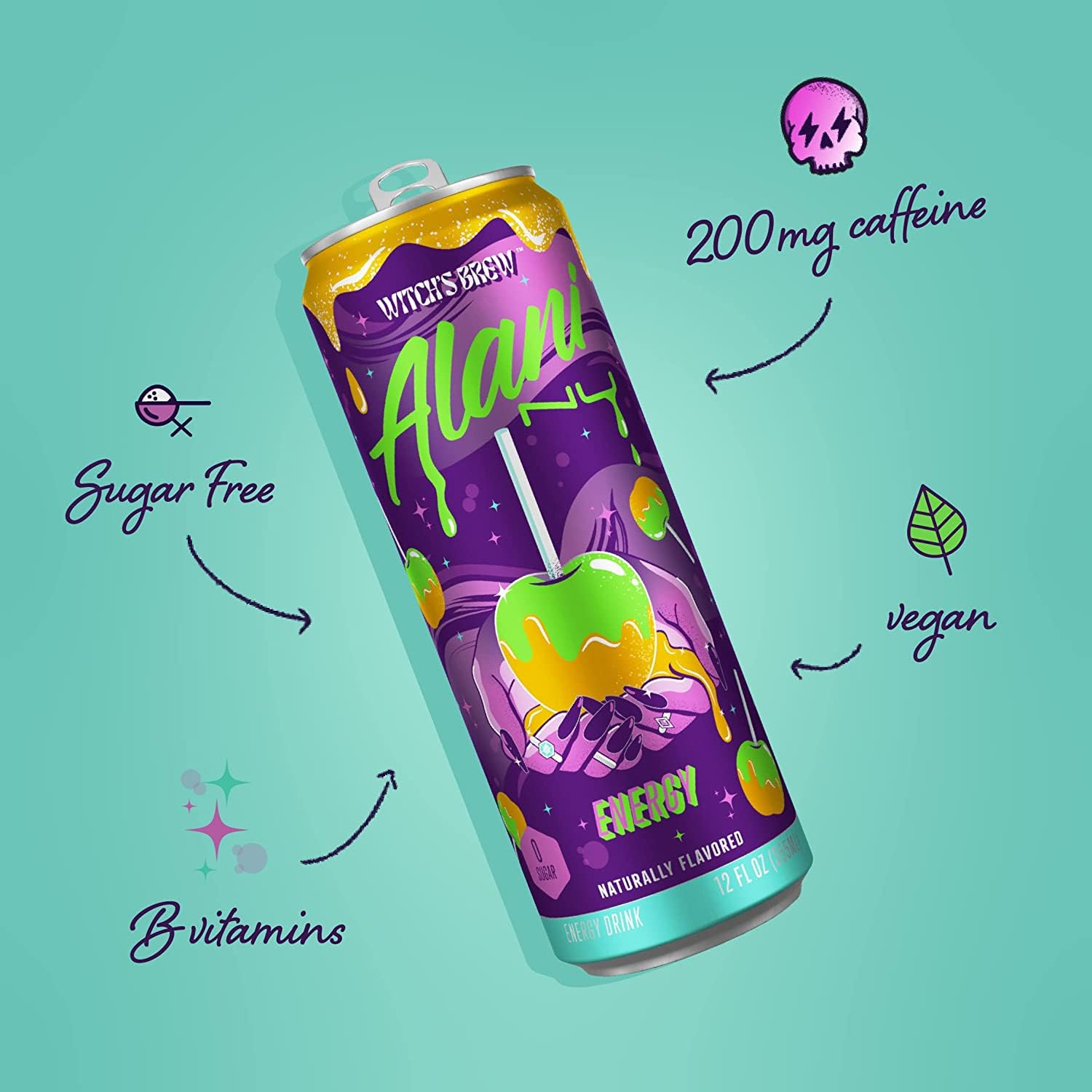 Sugar-Free Energy Drink- Alani Nu - Witch's Brew & Berry Pop Combo Pack - 6 12oz Cans Each (12 Pack)