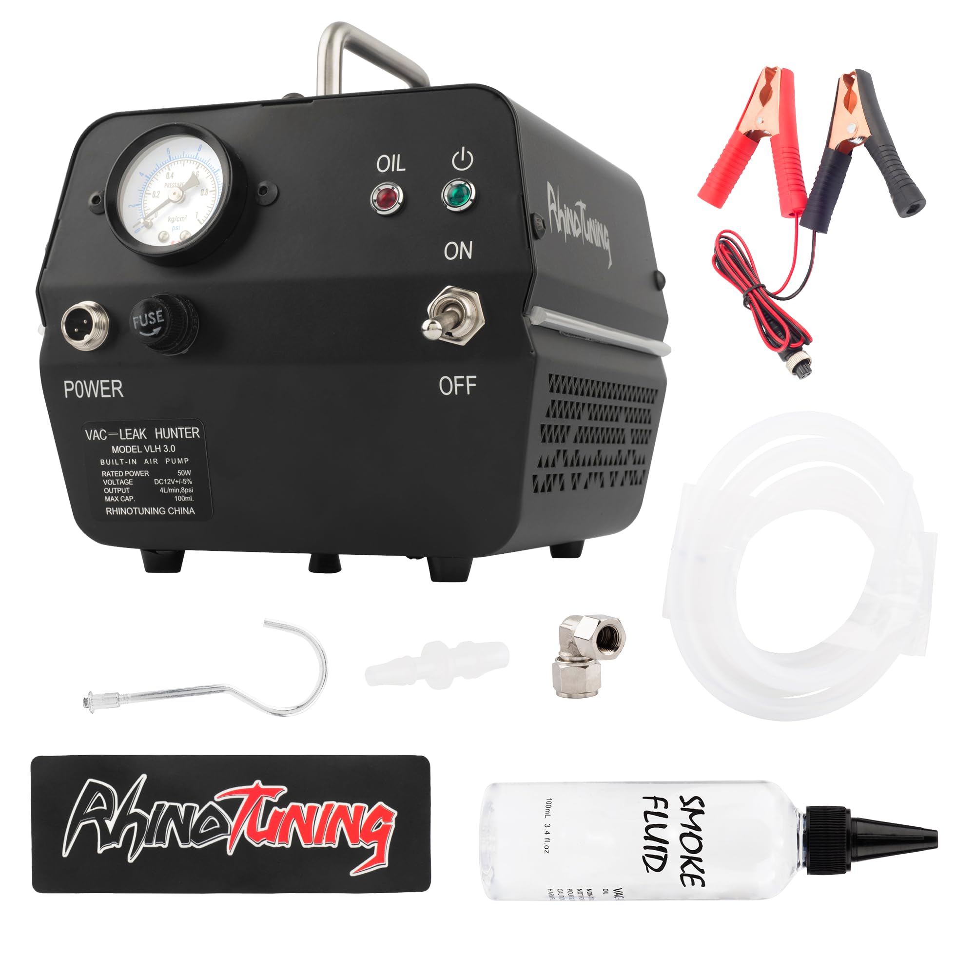 Rhinotuning Automotive Smoke Machine Car Pipe Leakage Diagnostic Tester 12V Built-in-Pump Vac-Leak Hunter for Motorcycle Car Truck