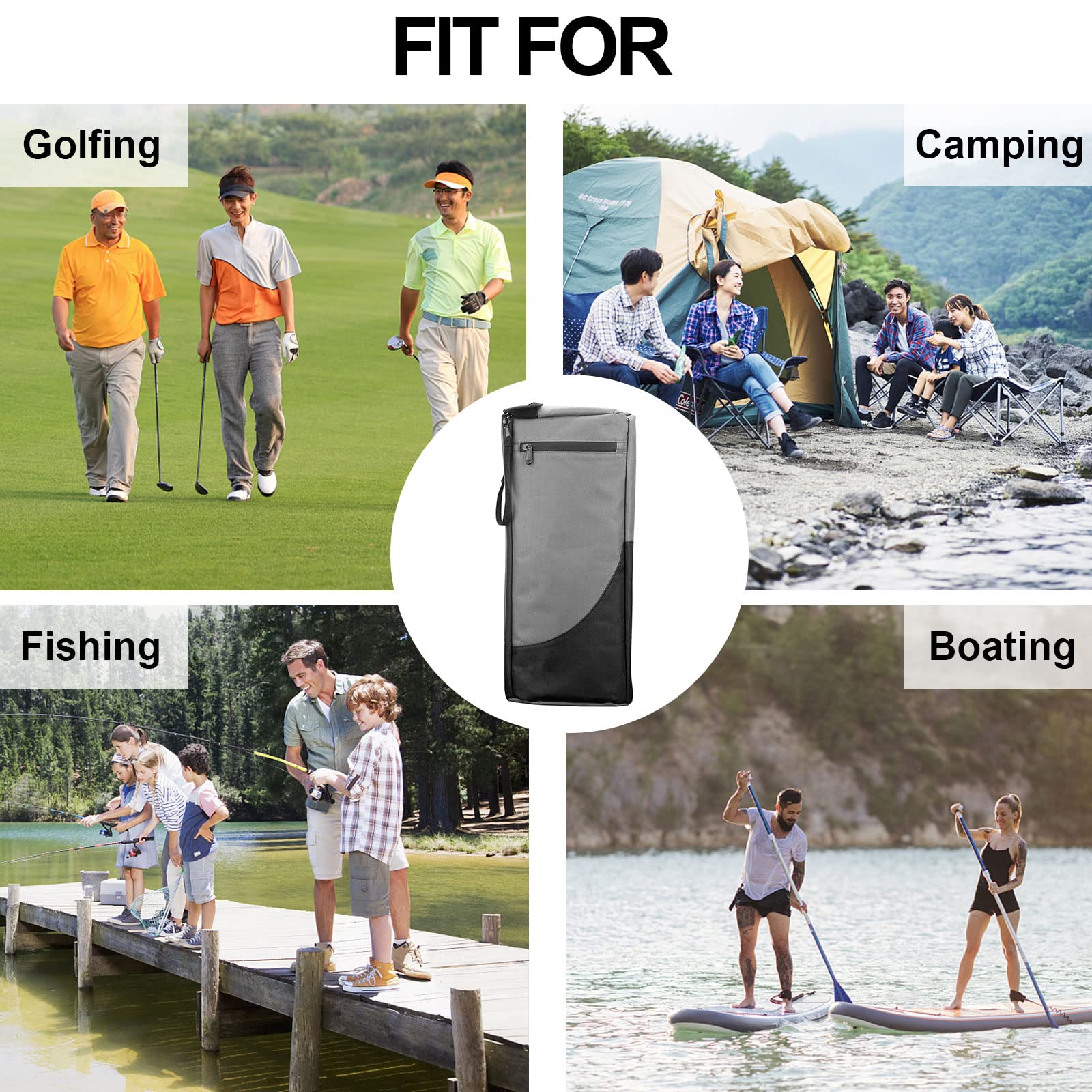 Wessleco Golf Cooler Bag, Golf Cart Cooler Bag, 6 Pack Golf Beer Cooler Sleeve for Adjustable Shoulder Strap (Grey&Black)
