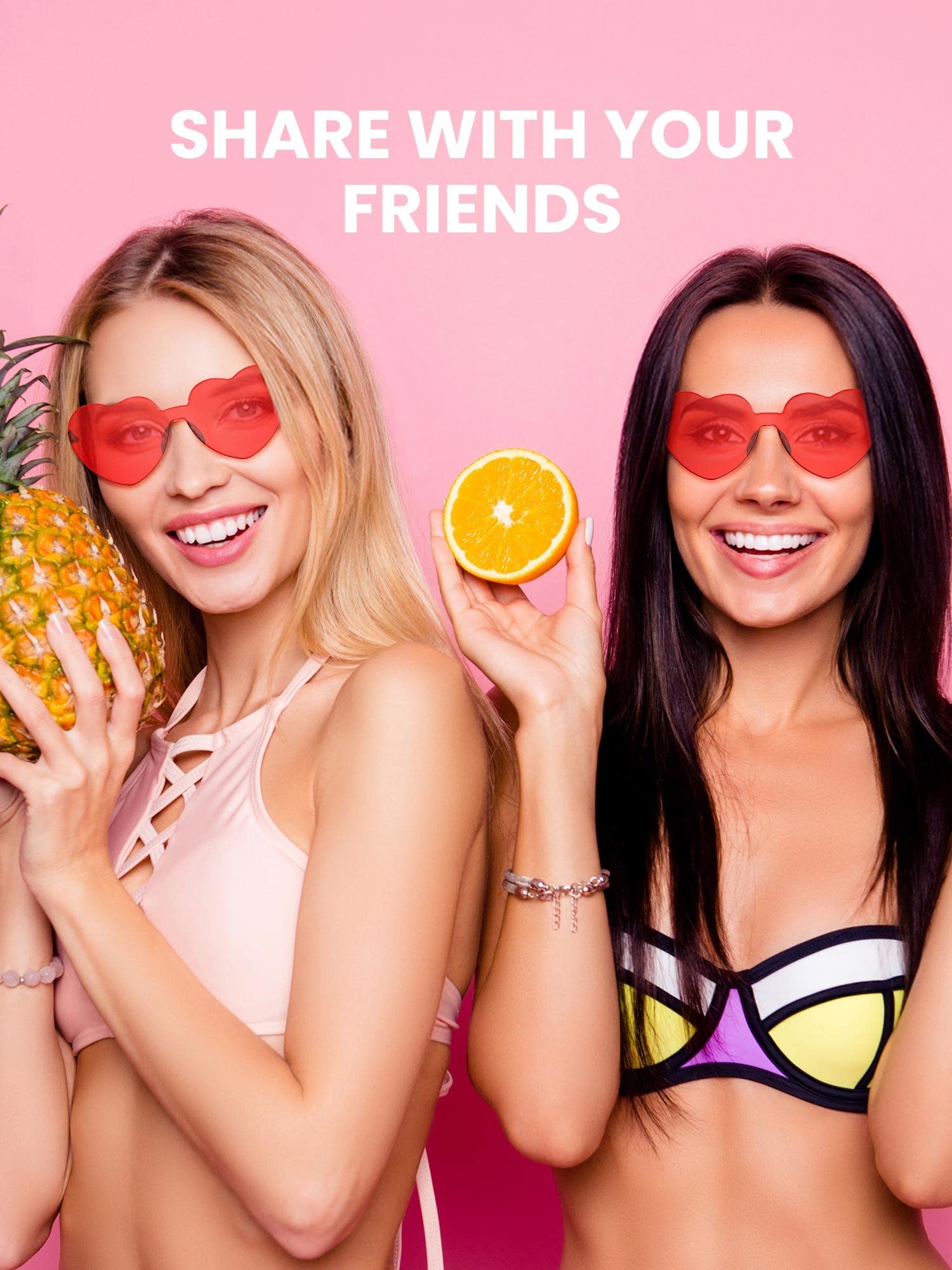 Weewooday 40 Pairs Heart Glasses Rimless Heart Shaped Frameless Sunglasses Transparent Sunglasses Tinted Eyewear(Red)