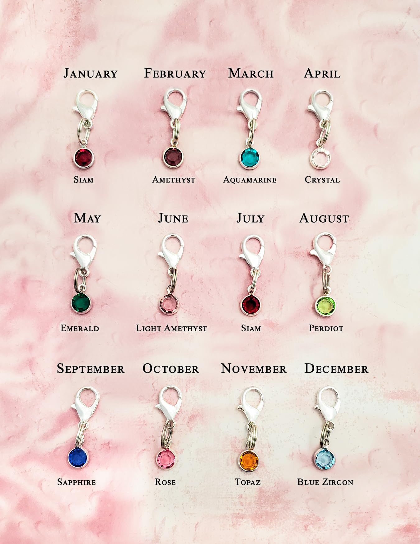 Preciosa Birthstone Zipper Pulls Clip On Charms, Birth Stone with Silver Base, Personalized Zipper Pull w/Birthstone, Your Choice! Preciosa (August (Peridot))