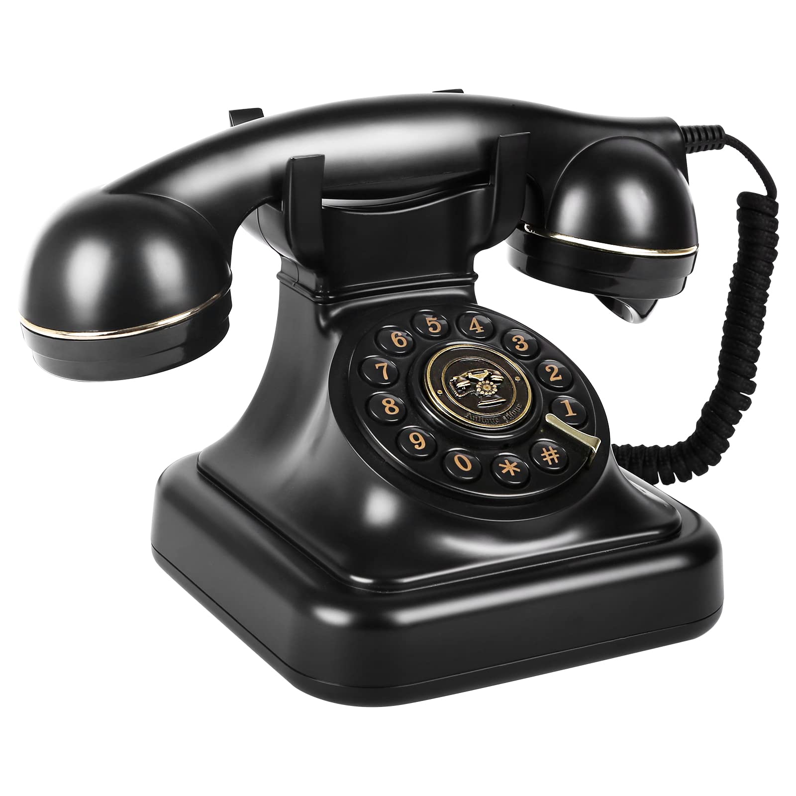 Retro Landline Telephone, Sentno 1960's Vintage Corded Dial Phone Classic Old Fashion Telephones Wired Desk Telephone for Office and Home (Black)