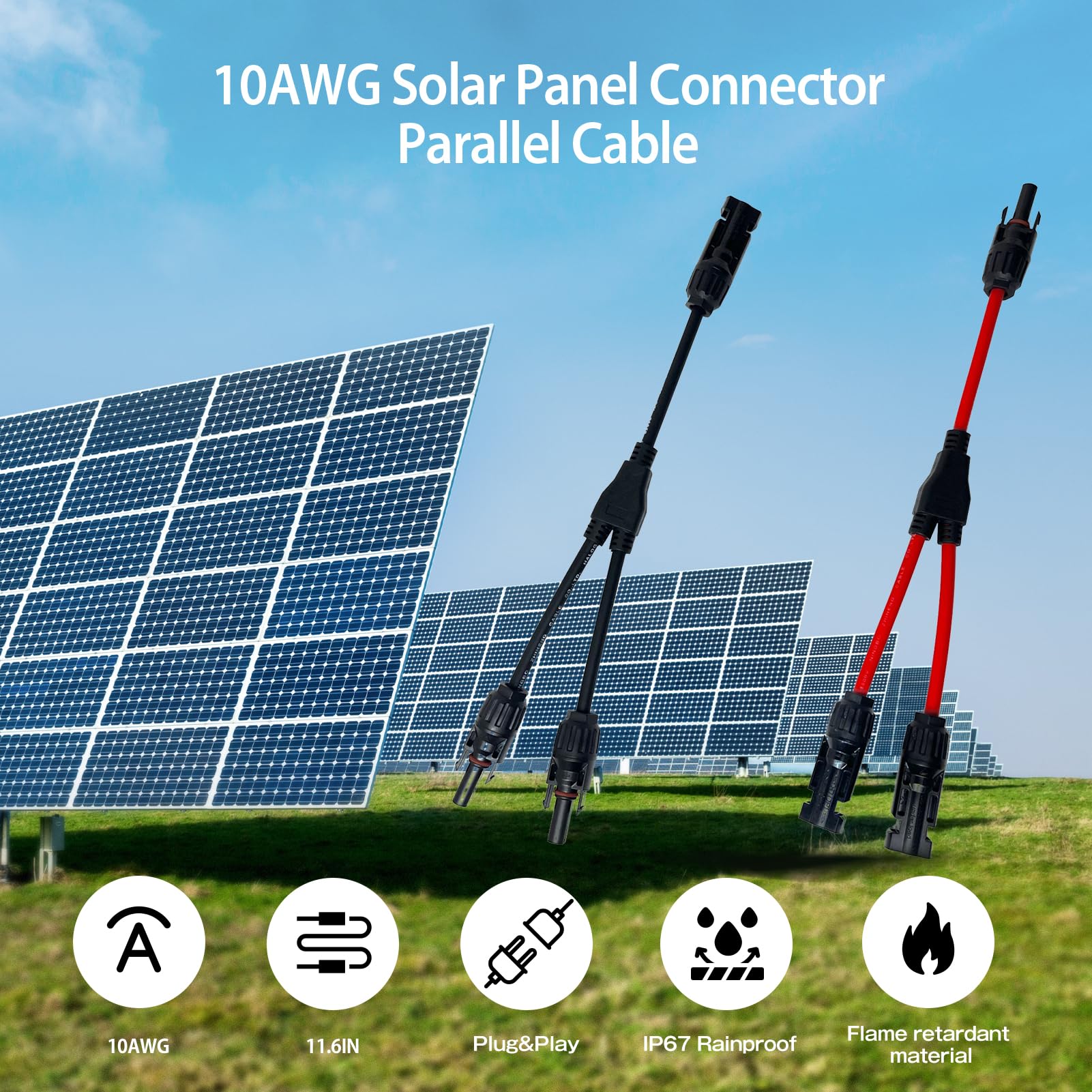 Solar Connectors Y Branch Solar Panel Connector, Solar Cable, Wire Plug Tool Kit for Solar Panel(M/FF+F/MM)