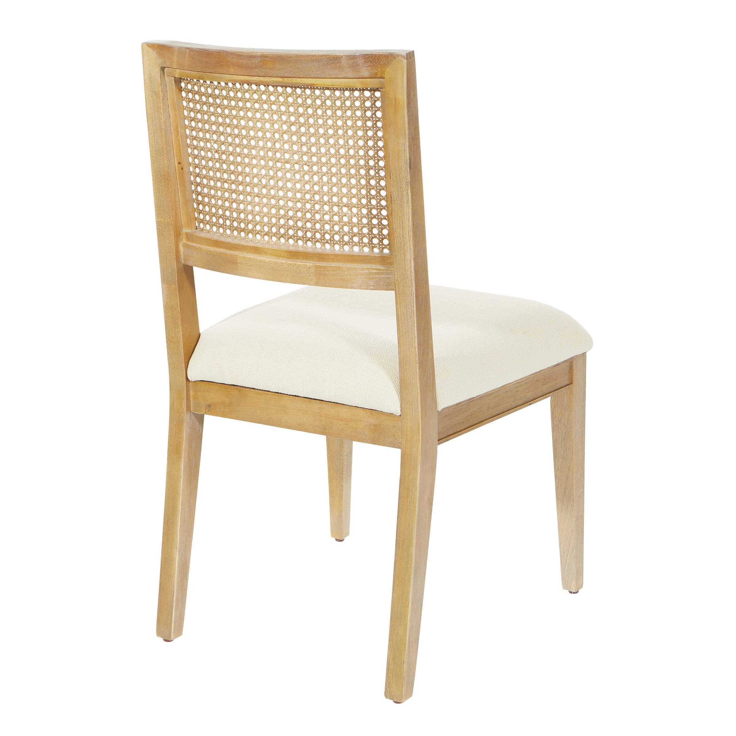OSP Home Furnishings Alania Wood Dining Accent Chairs with Cane Back and Padded Seat, 2-Pack, Linen Fabric with Coastal Wash Frame