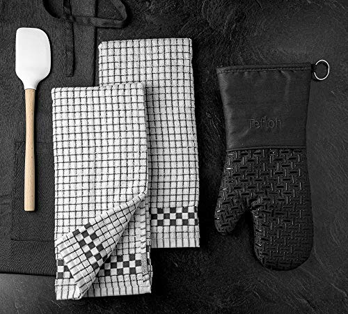 Xlnt Extra Long Oven Mitts (Black) | Teflon EcoElite Water Repellent | Heat Resistant for Oven Cooking, Grill & BBQ | Non Slip Gloves with Teflon EcoElite Finish, Cotton Lining & Hanging Loop