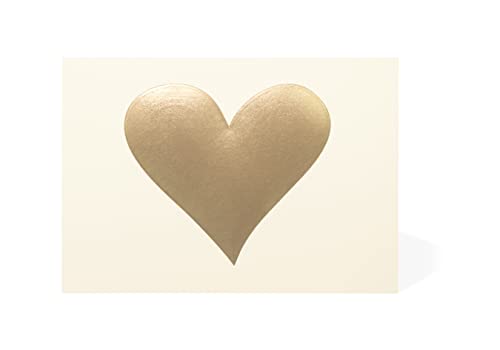 Portico Designs Blank Notecard Set Gold Foil Embossed Boxed Notecards Stationary Set, 10-Count, Heart