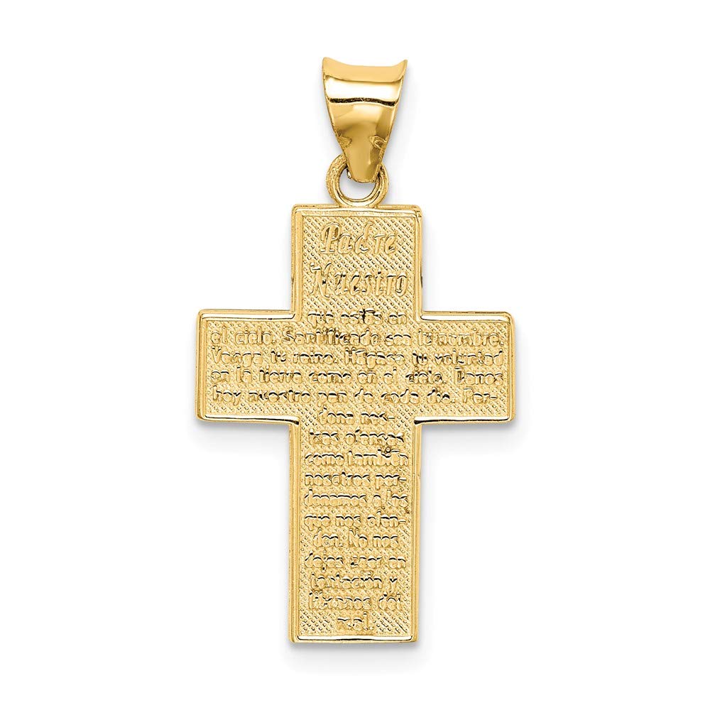 Solid 14k Yellow Gold Textured Reversible Lord's Prayer in Spanish Cross Pendant Charm - 26mm x 14mm