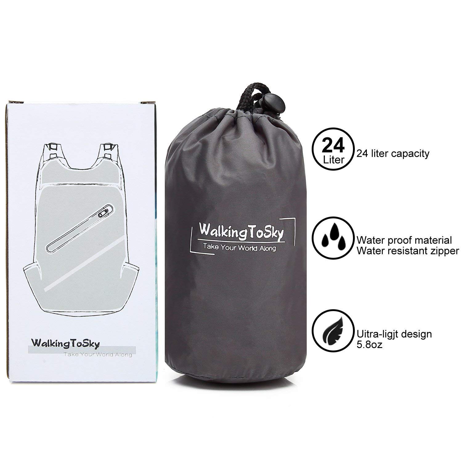 YMF 24L Lightweight Foldable Backpack,portable waterproof hiking backpack (grey)