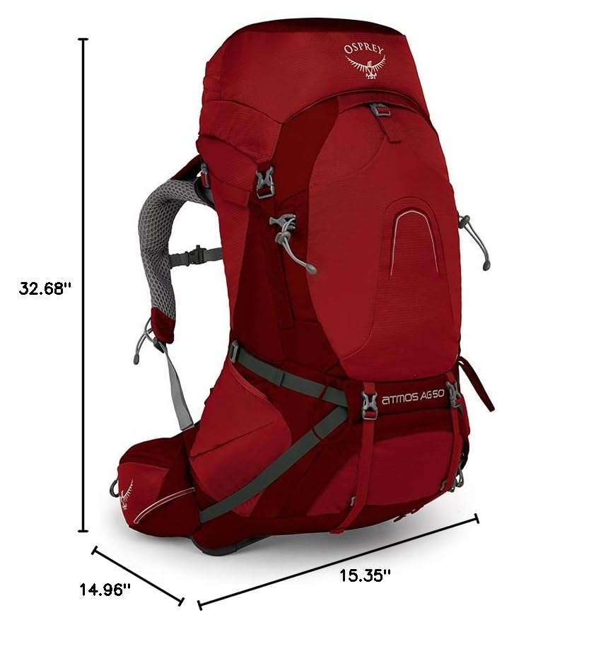 Osprey Atmos AG 50 Men's Backpacking Backpack, Rigby Red , Medium