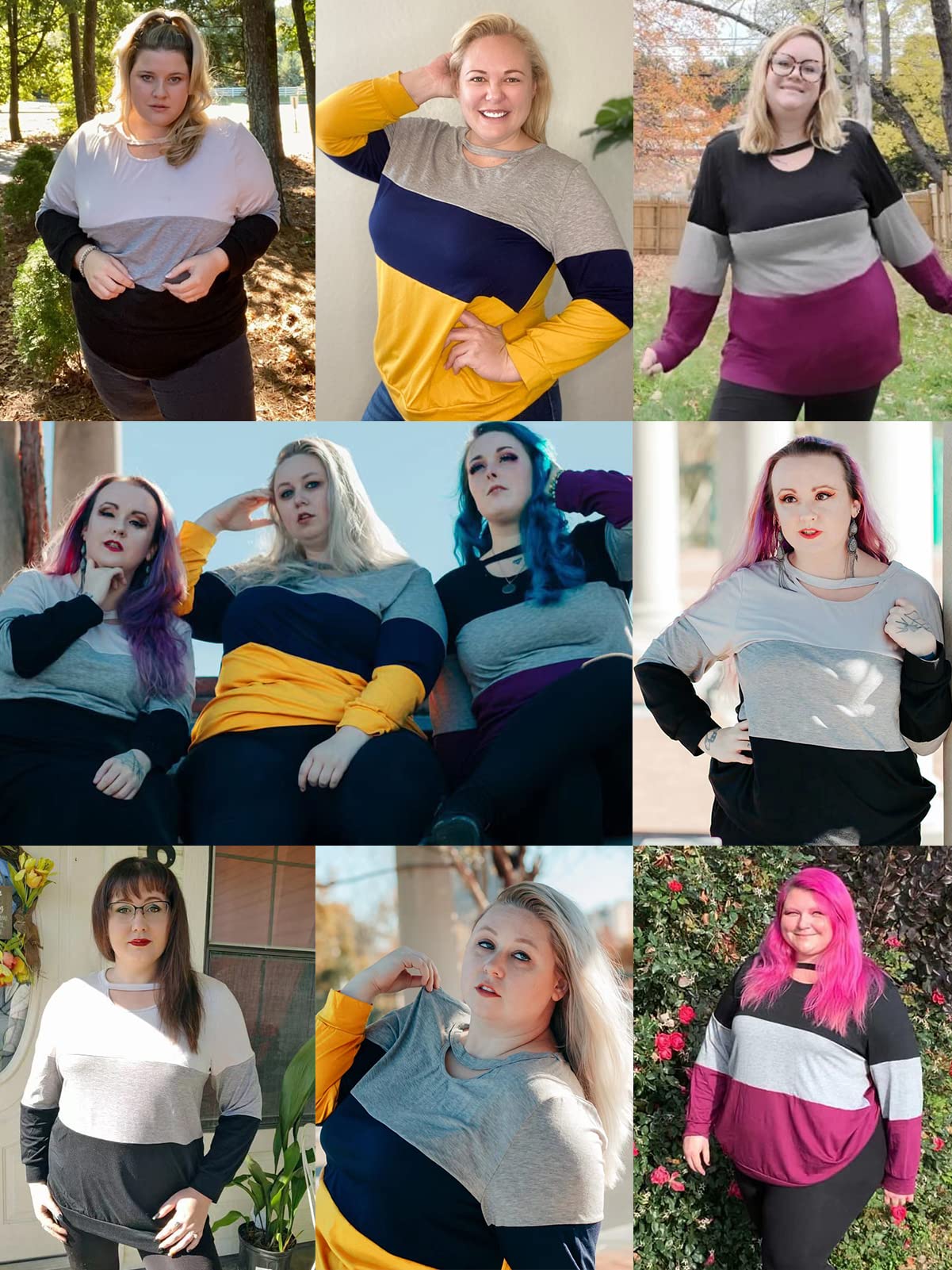 Womens Oversized Sweatshirt Casual Color Block Winter Pullover Tops F 16W
